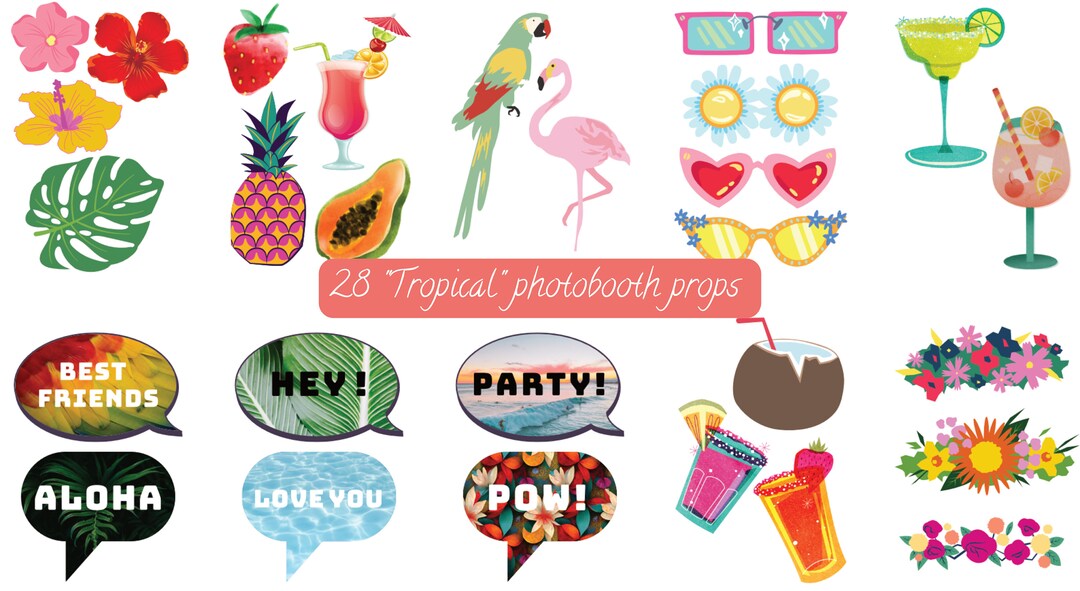 28 tropical Photobooth Props, Printable Photobooth Props, Party Props ...