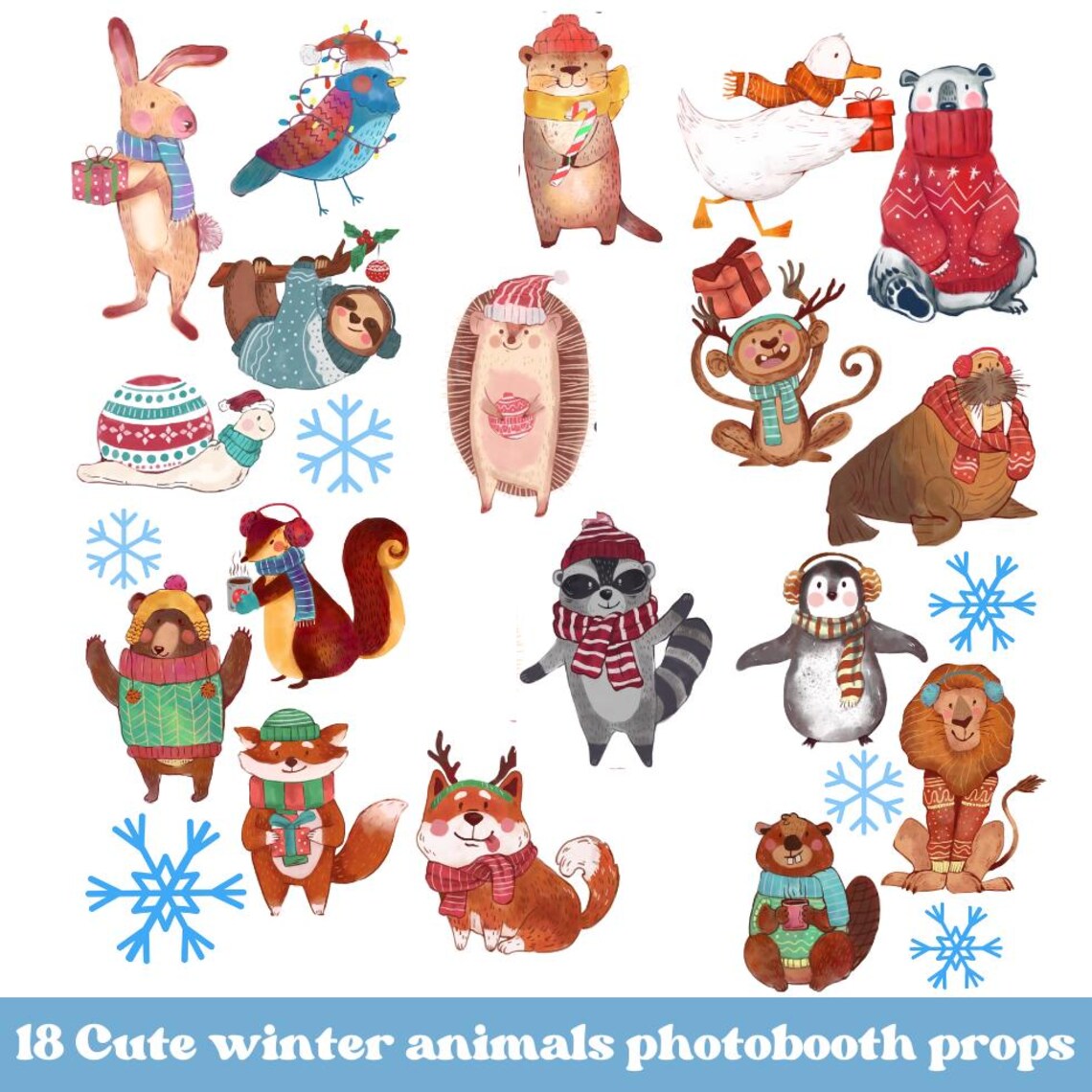 Cute Winter Animals Props, Printable Photobooth Props, Cake Topper, DIY ...