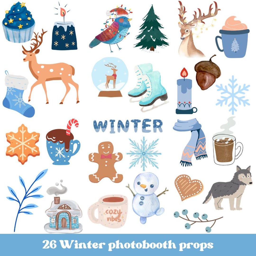 Winter Props - Printable Photo Booth Props, Cake Toppers, DIY Christmas ...