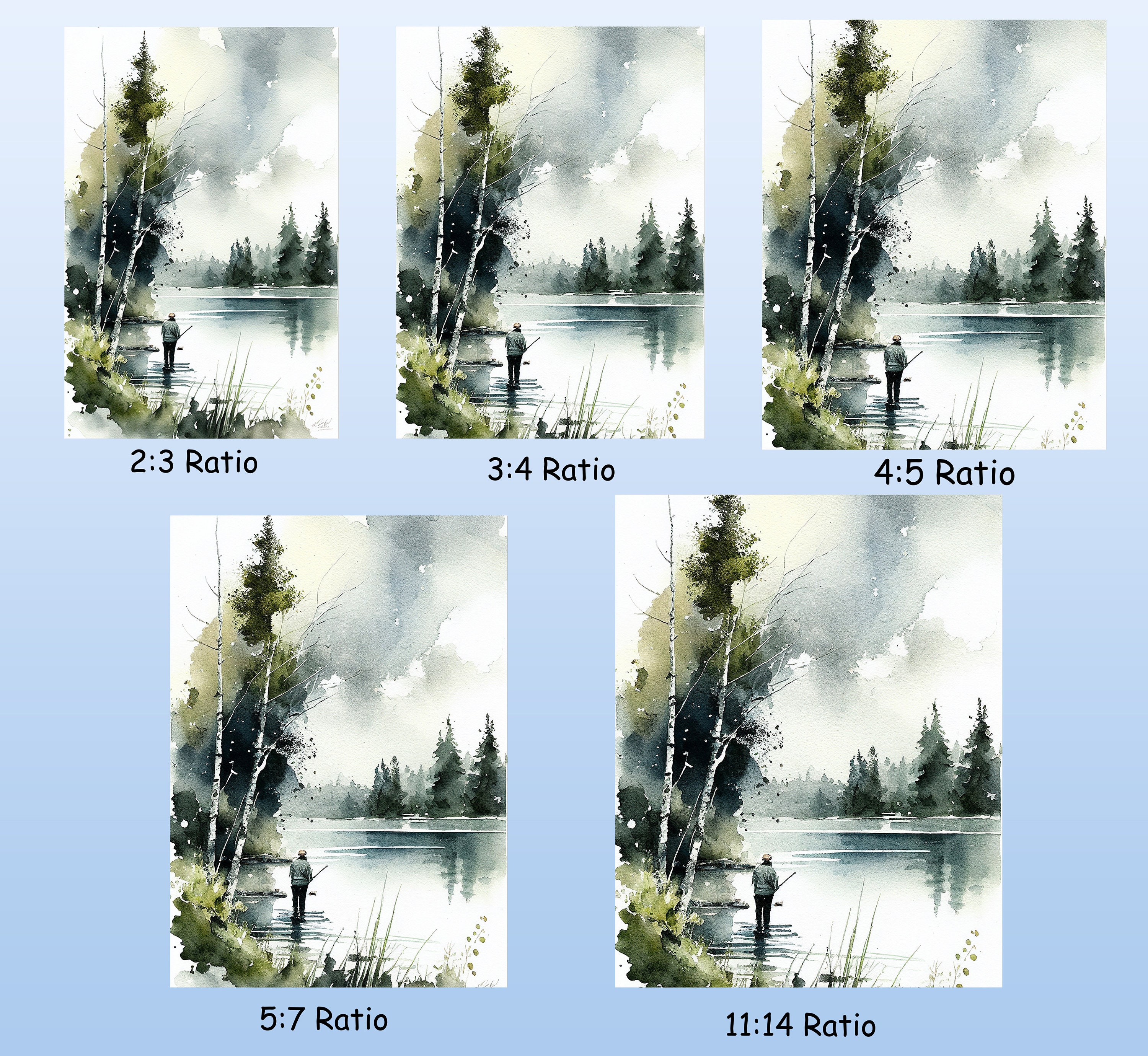 Lake Fisherman, Fishing Art Prints, Fish Watercolors, Gifts for Men ...