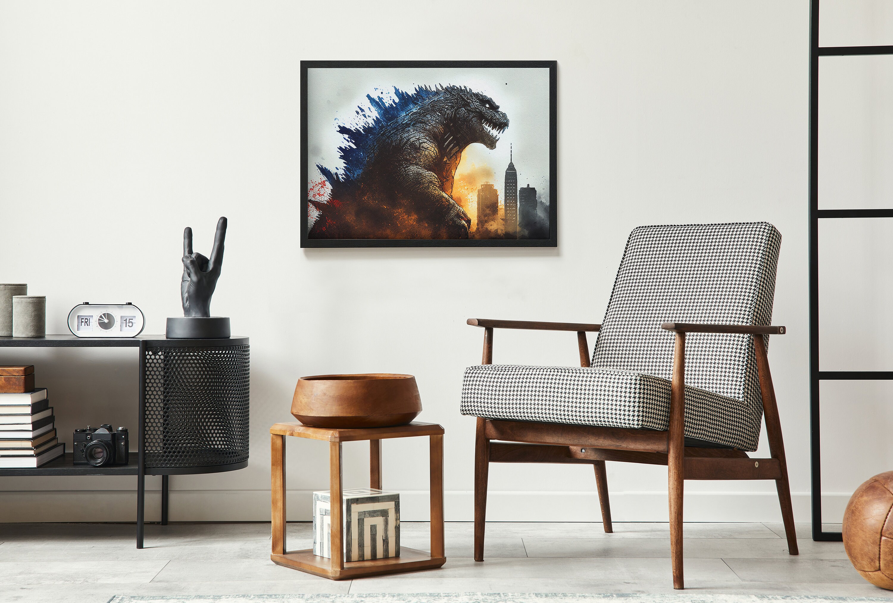 Godzilla Watercolor Rustic, Godzilla Gifts for Him, Monster Movie ...