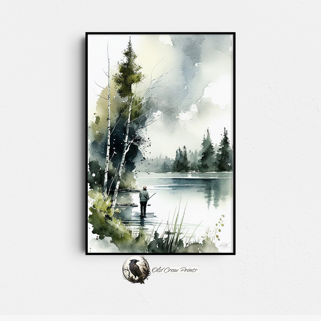 Lake Fisherman, Fishing Art Prints, Fish Watercolors, Gifts for Men ...
