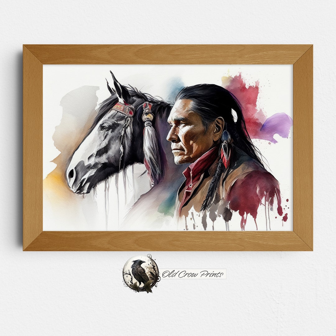 Lakota Man With Horse Second Print, Watercolor Painting, Lakota Wall ...