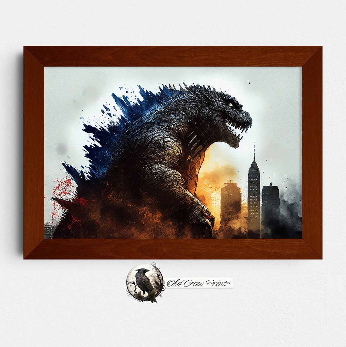 Godzilla Watercolor Rustic, Godzilla Gifts for Him, Monster Movie ...