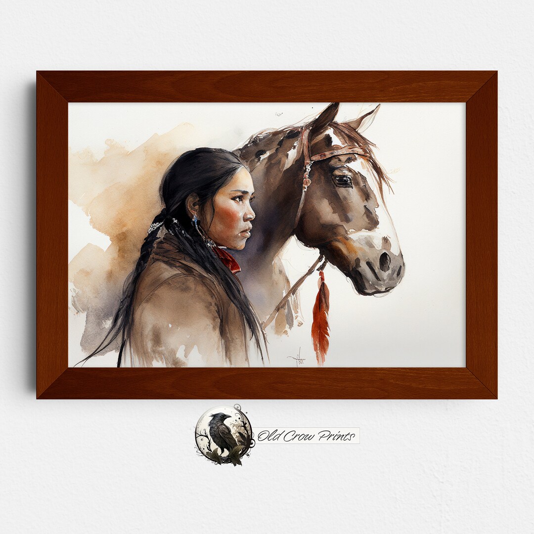 Lakota Woman With Horse, Watercolor Painting, Digital Print, Lakota ...