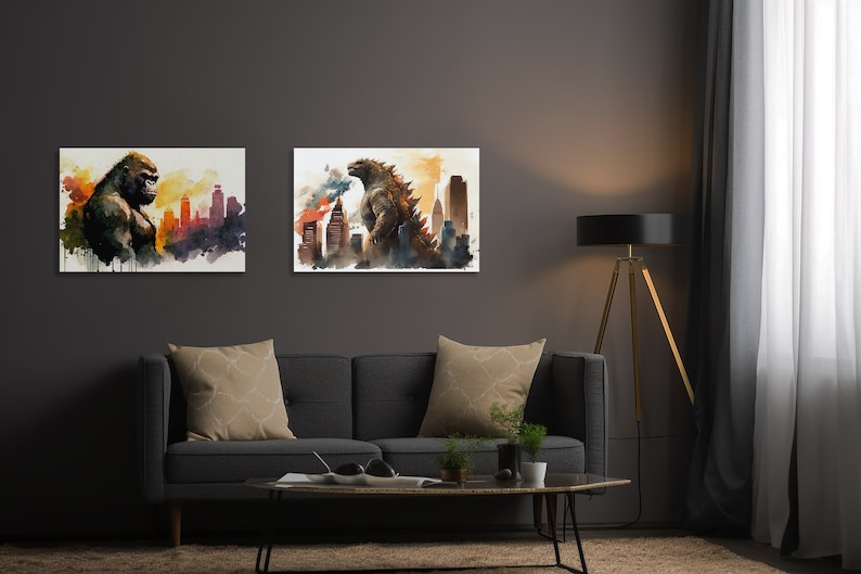 Godzilla Cityscape Watercolor, Godzilla Gifts for Him, Monster Movie ...