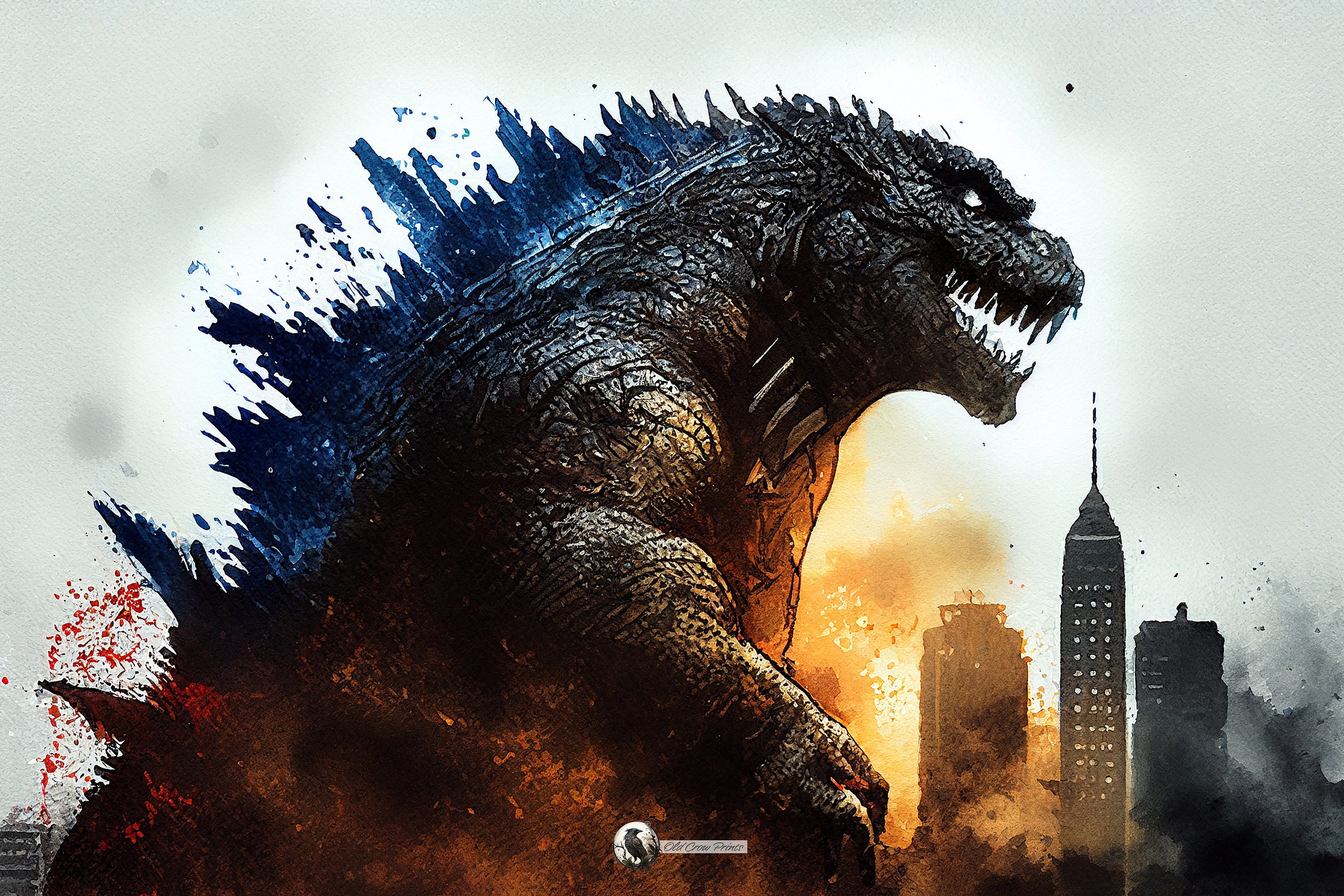 Godzilla Watercolor Rustic, Godzilla Gifts for Him, Monster Movie ...