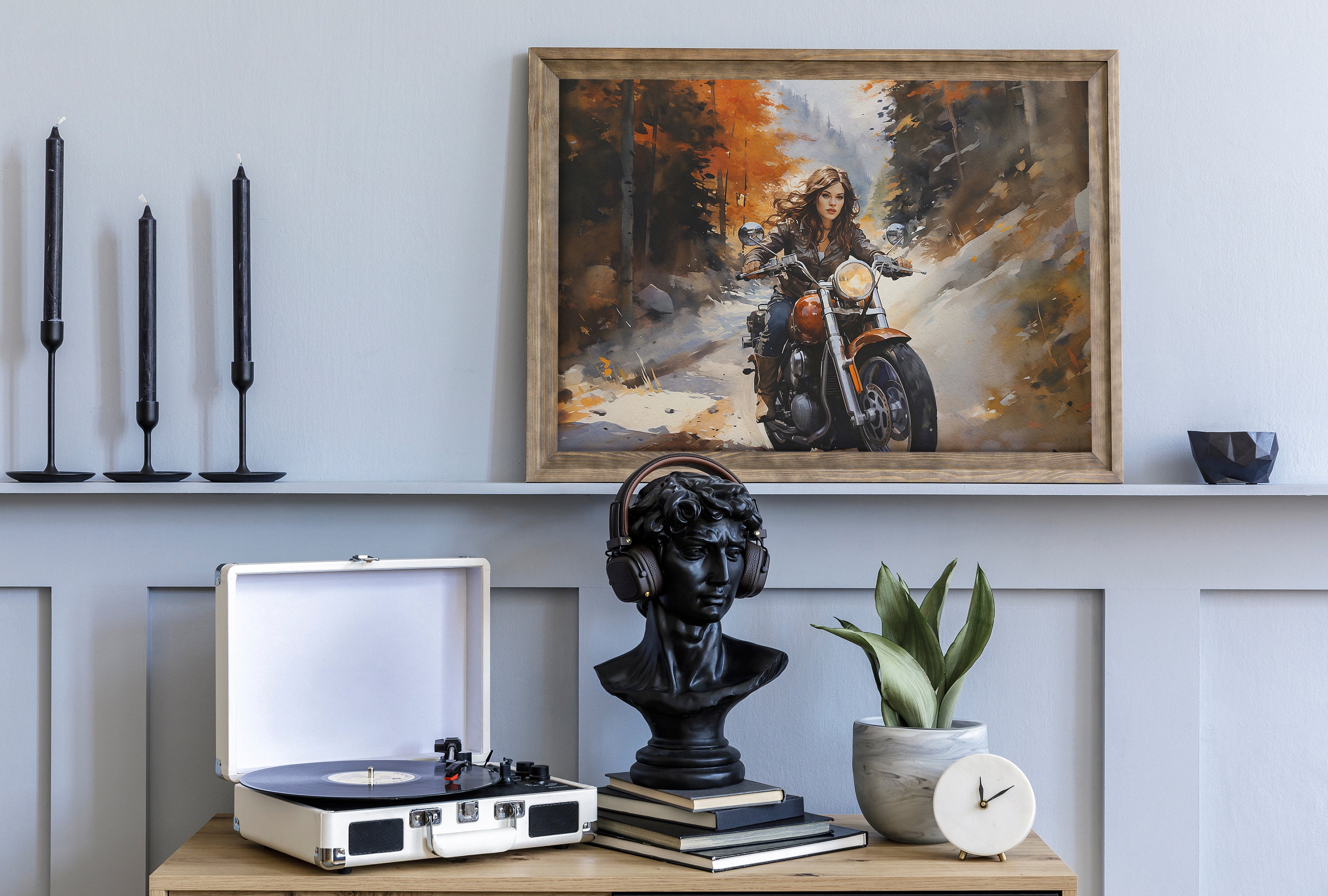 Lady Biker Watercolor, Harley Davidson Wall Art, Indian Motorcycles ...