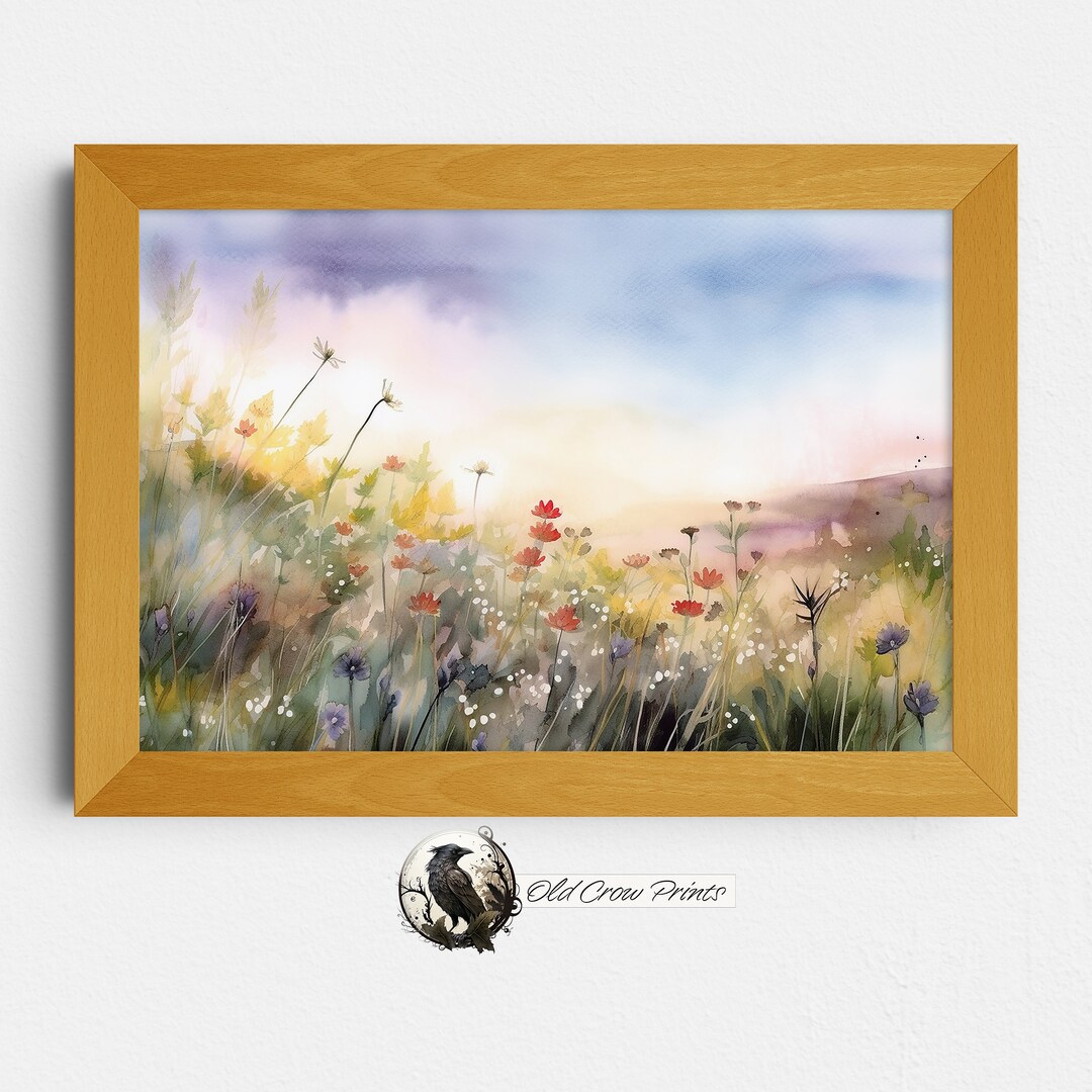 Vibrant Wildflowers, Spring Meadow, Watercolor Painting, Digital Print ...