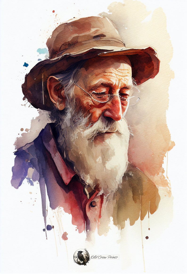 The Old Man, Watercolor Painting, Digital Print, Portrait Painting ...