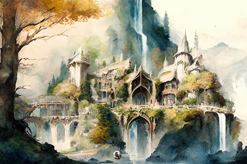 Rivendell Watercolor Painting, Lord of the Rings Art, Fantasy Art ...