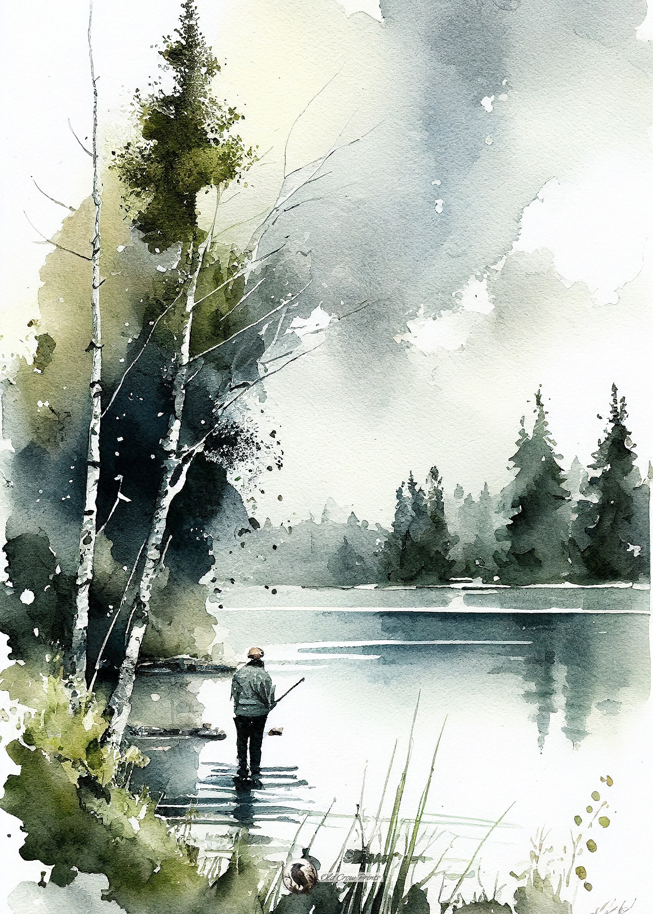 Lake Fisherman, Fishing Art Prints, Fish Watercolors, Gifts for Men ...