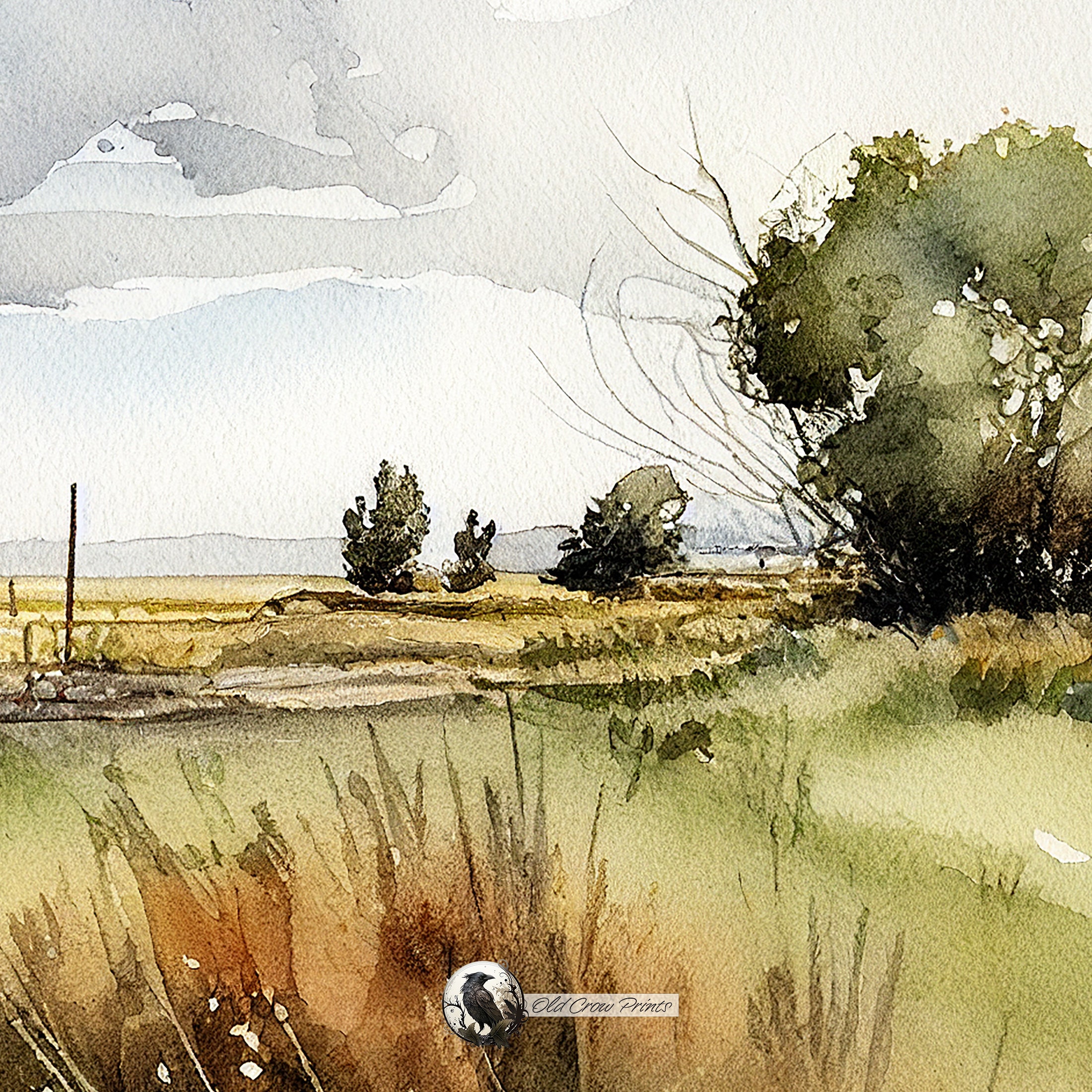 South Dakota Prairie, Watercolor Painting, Digital Print, Farmhouse ...