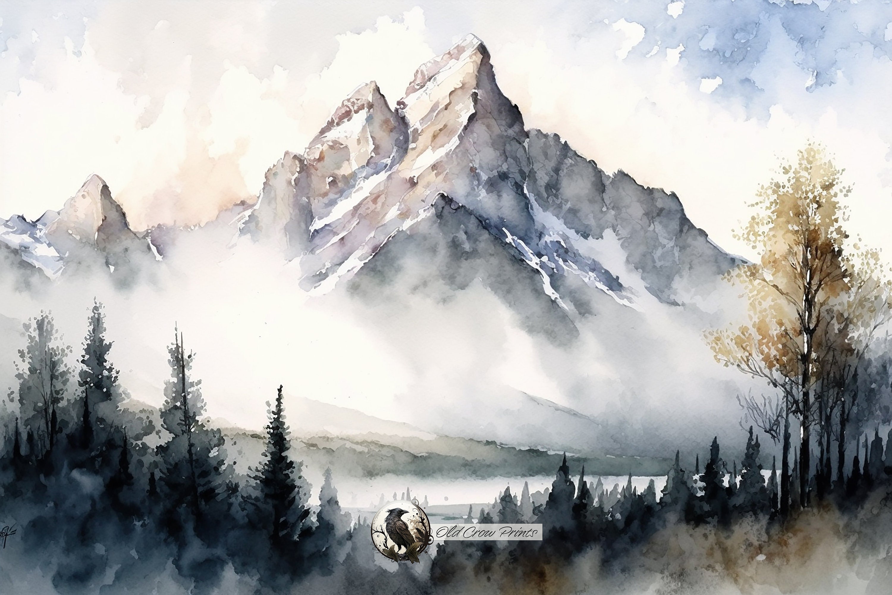 Mountain Range Watercolor Wall Art - the Misty Tetons, Adventure ...