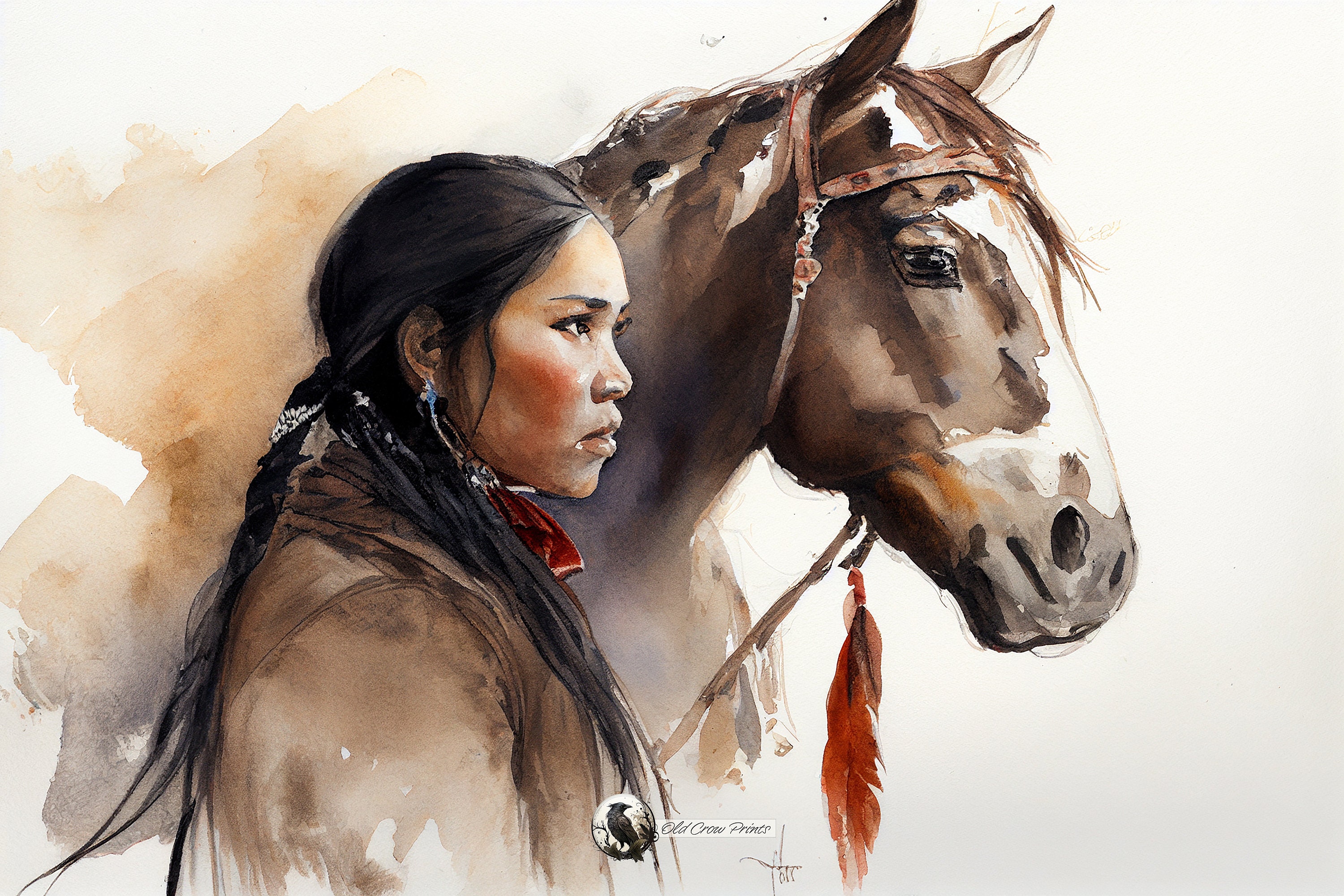 Lakota Woman With Horse, Watercolor Painting, Digital Print, Lakota ...