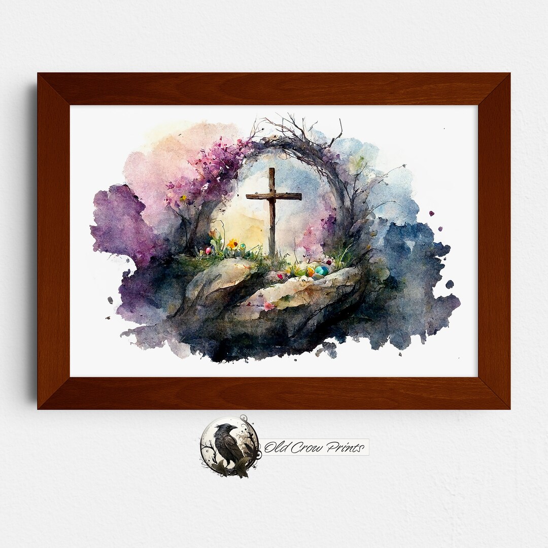 Easter Cross, Easter Watercolor Painting, Digital Print, Farmhouse Wall ...