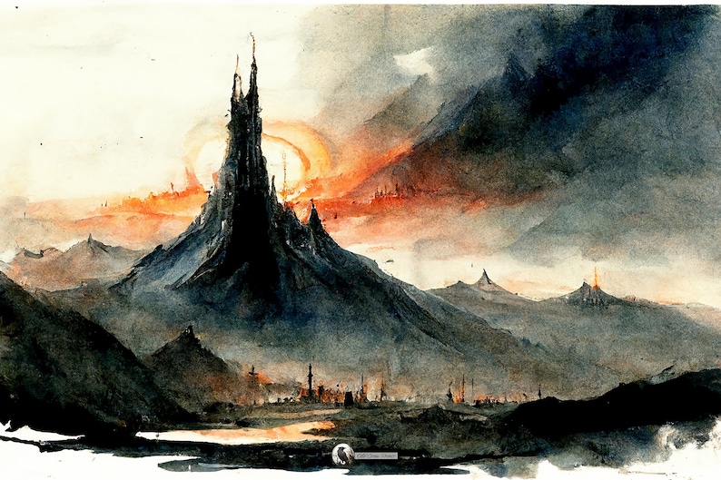 Lord of the Rings Mordor Watercolor Painting, Fantasy Art, JRR Tolkien ...