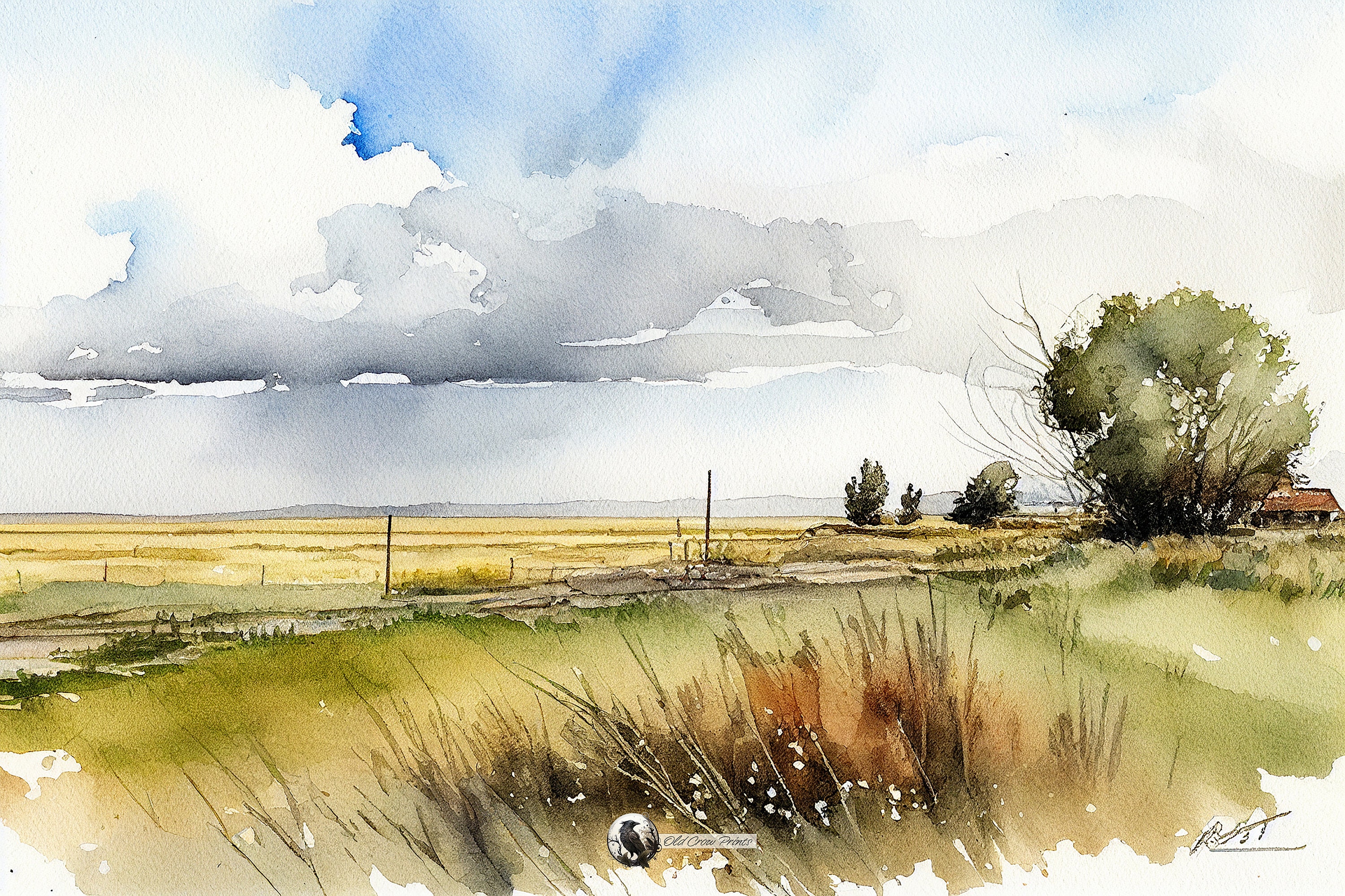 South Dakota Prairie, Watercolor Painting, Digital Print, Farmhouse ...