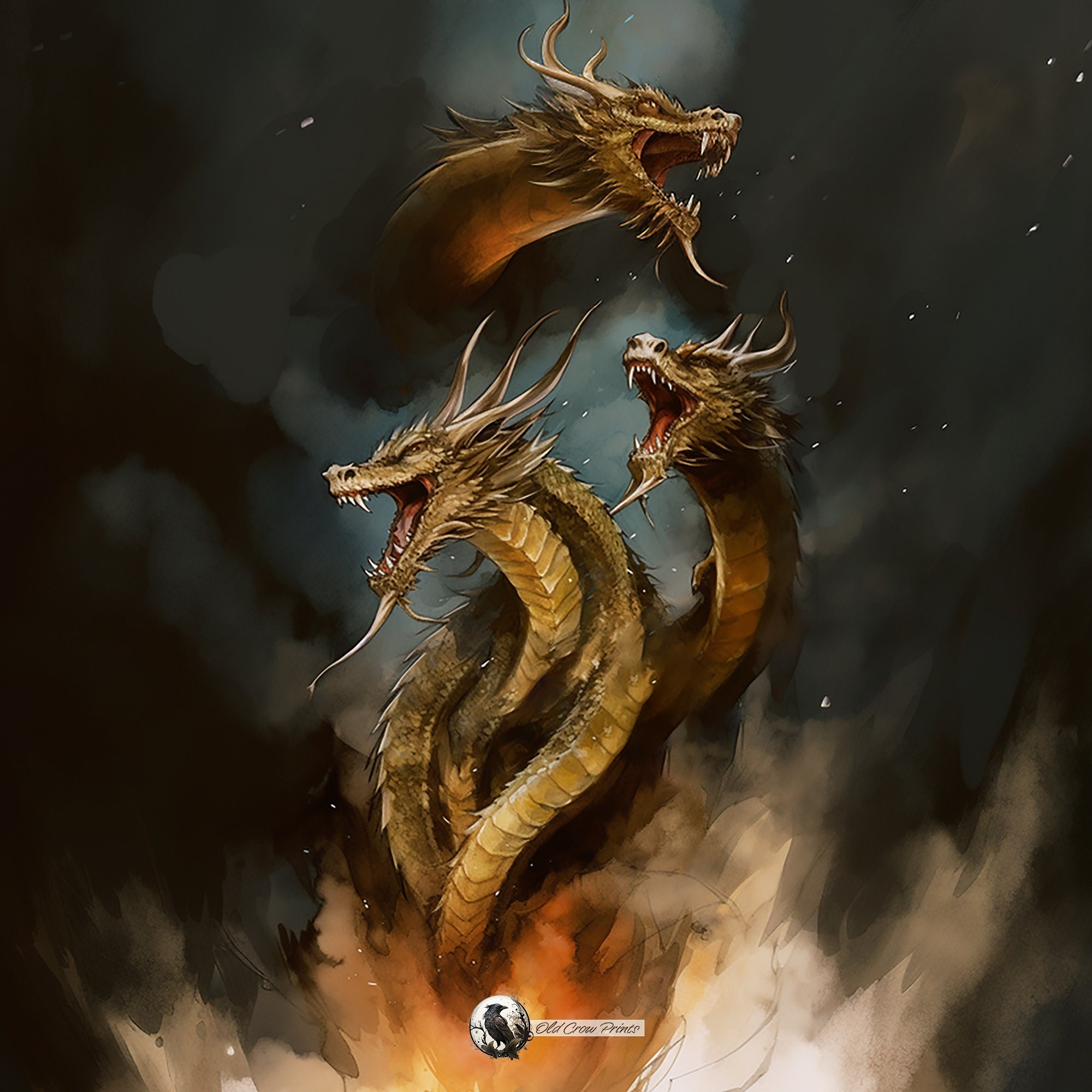 Godzilla King Ghidorah Monster Watercolor, Gifts for Him, Monster Movie ...