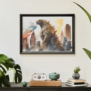 Godzilla Cityscape Watercolor, Godzilla Gifts for Him, Monster Movie ...