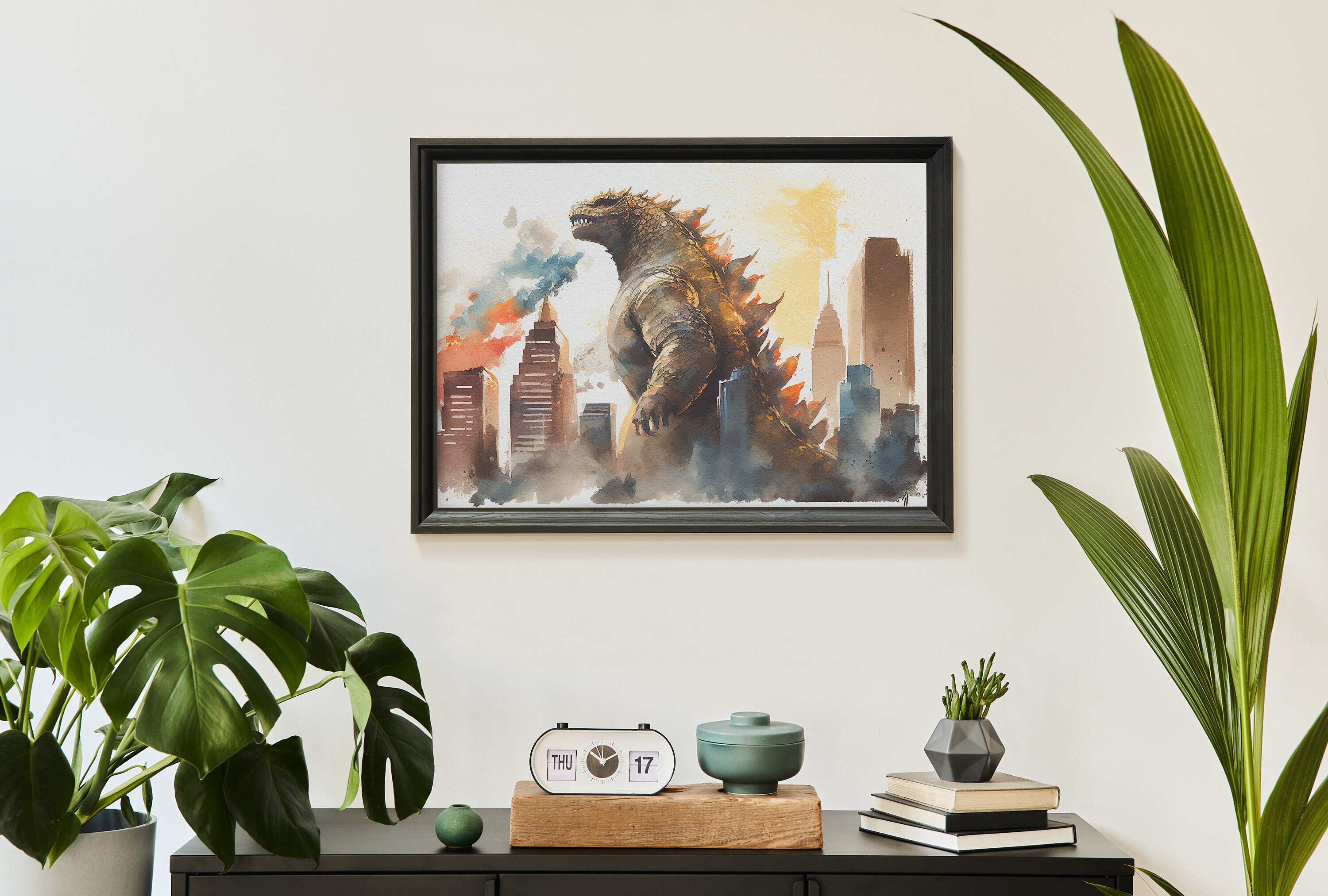 Godzilla Cityscape Watercolor, Godzilla Gifts for Him, Monster Movie ...