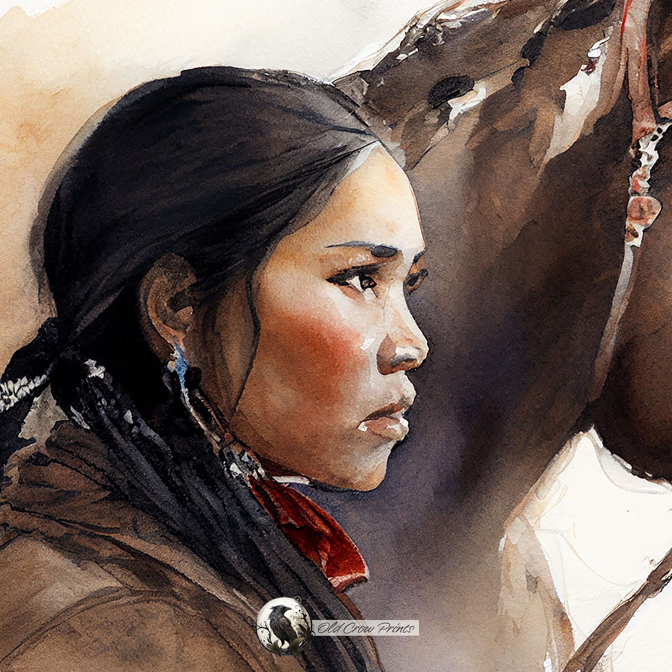 Lakota Woman With Horse, Watercolor Painting, Digital Print, Lakota ...