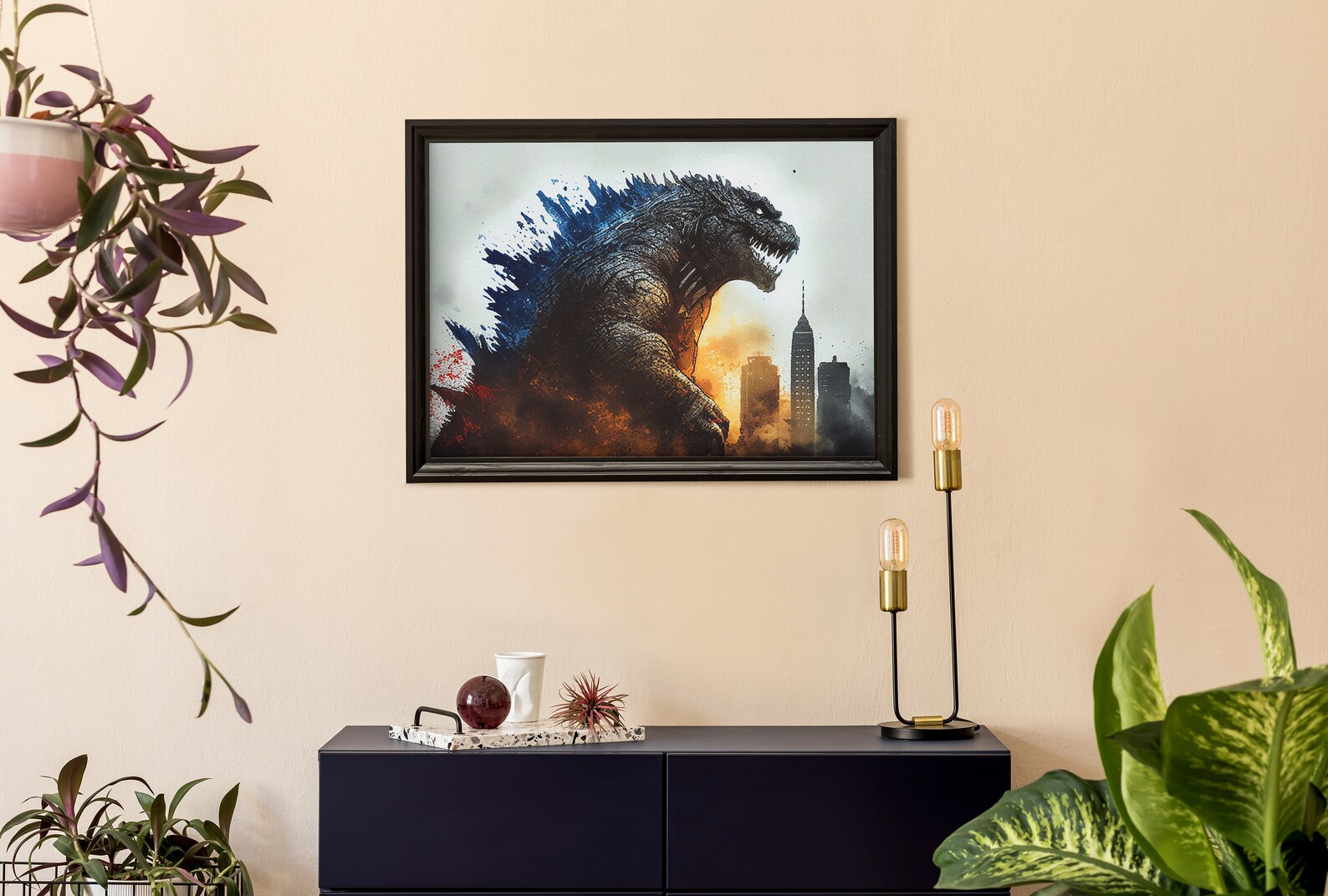 Godzilla Watercolor Rustic, Godzilla Gifts for Him, Monster Movie ...