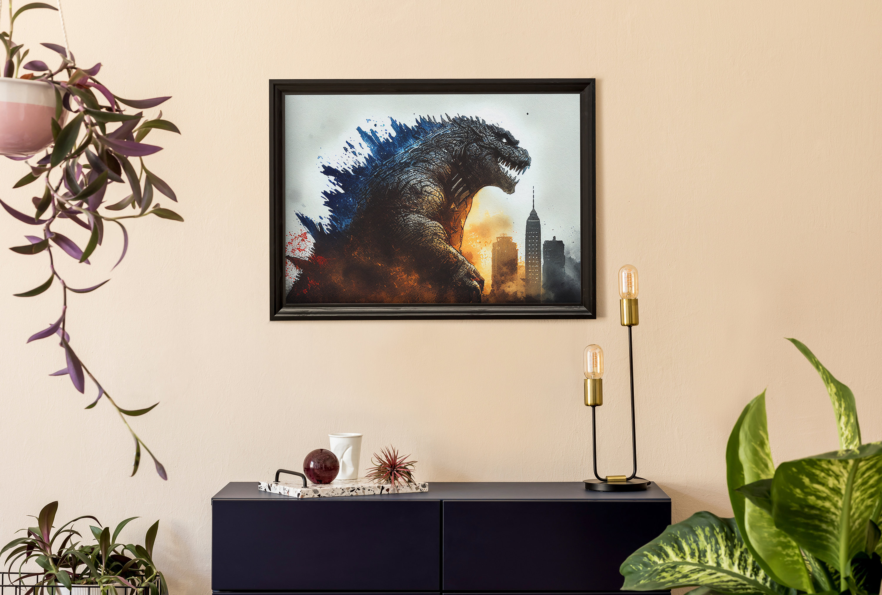 Godzilla Watercolor Rustic, Godzilla Gifts for Him, Monster Movie ...