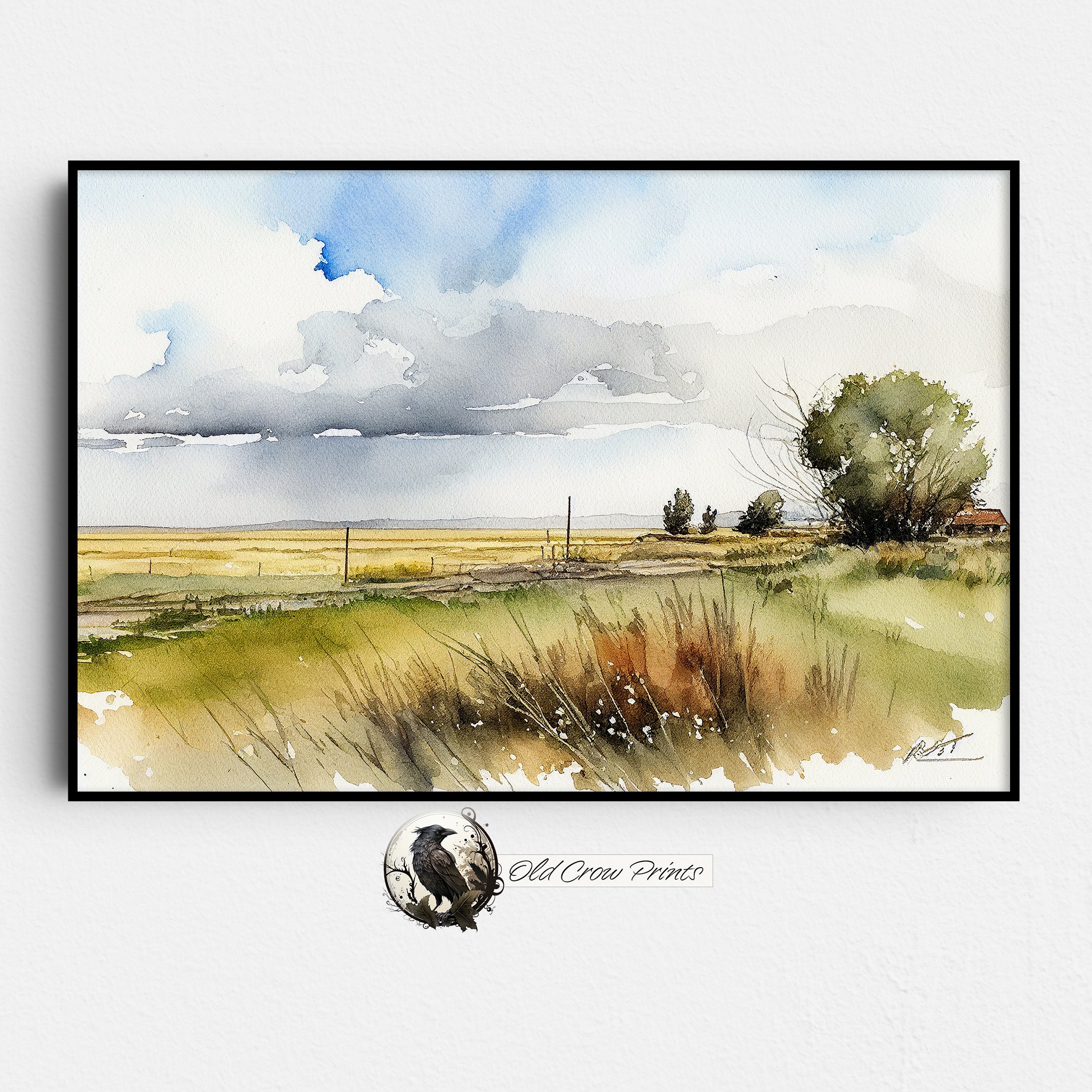 South Dakota Prairie, Watercolor Painting, Digital Print, Farmhouse ...