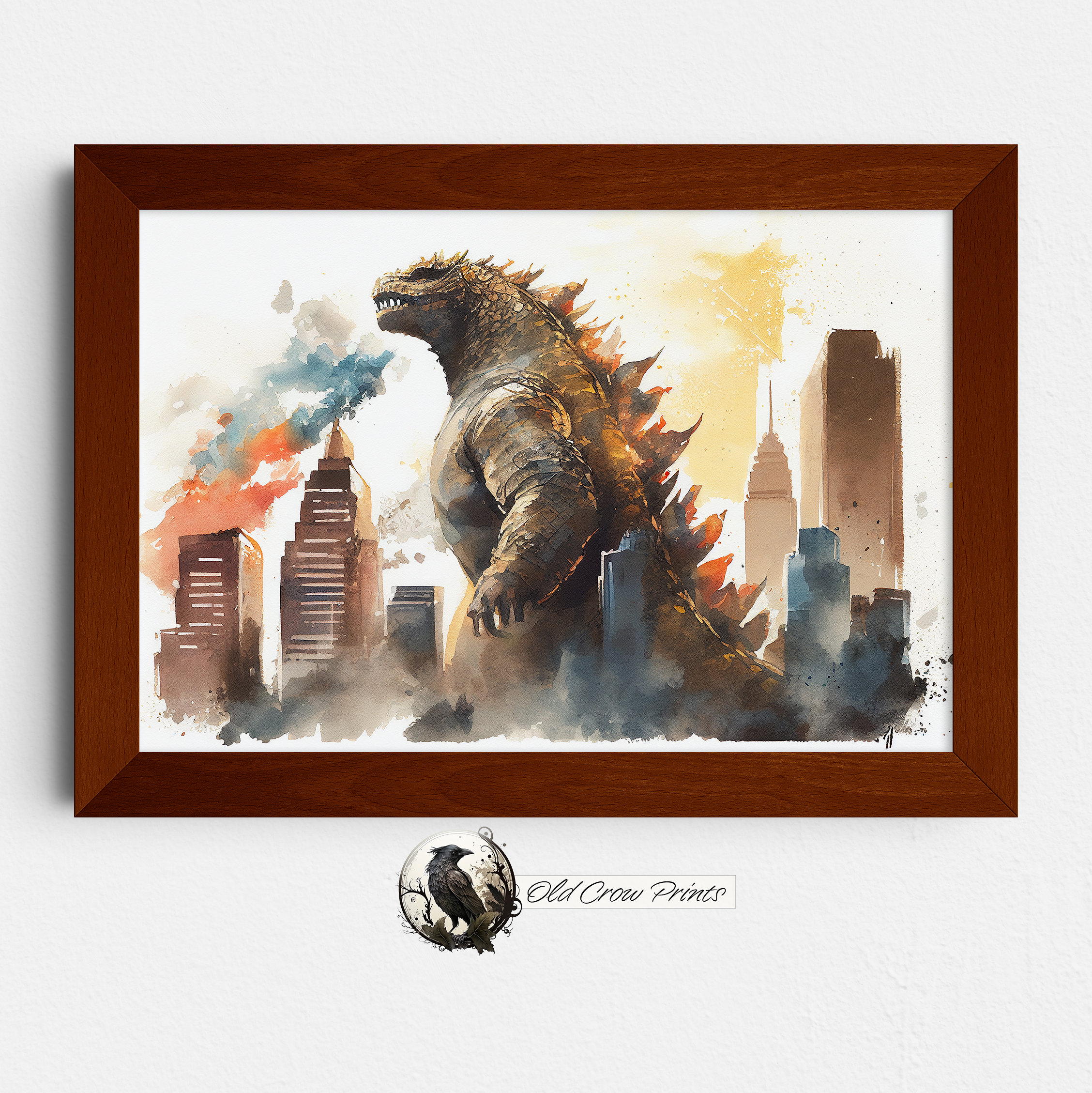 Godzilla Cityscape Watercolor, Godzilla Gifts for Him, Monster Movie ...