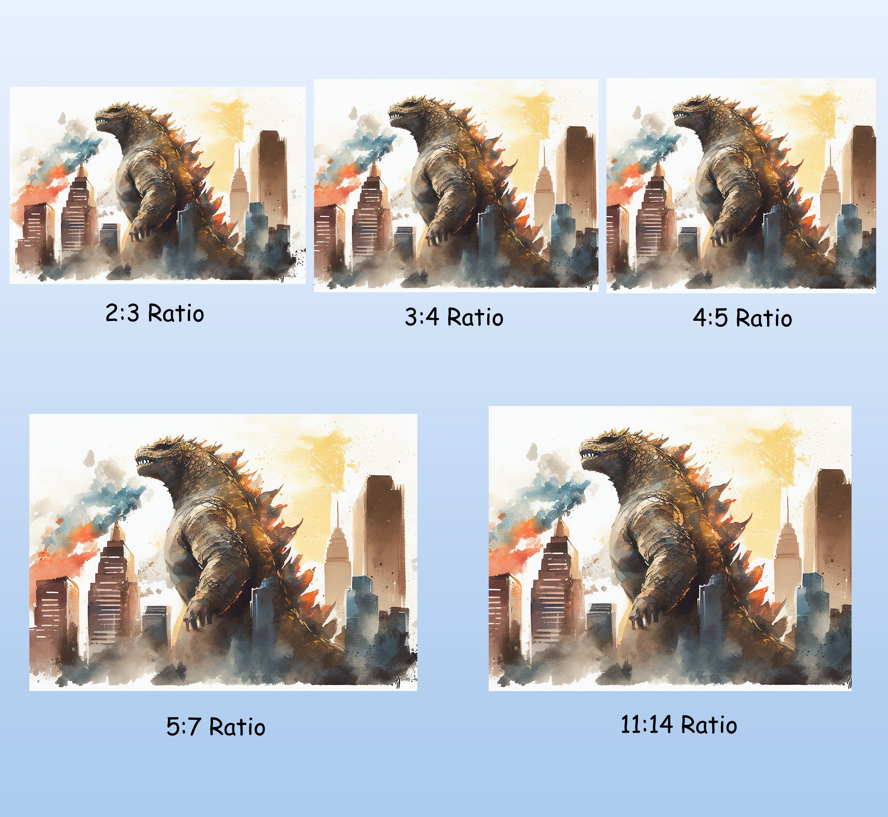 Godzilla Cityscape Watercolor, Godzilla Gifts for Him, Monster Movie ...