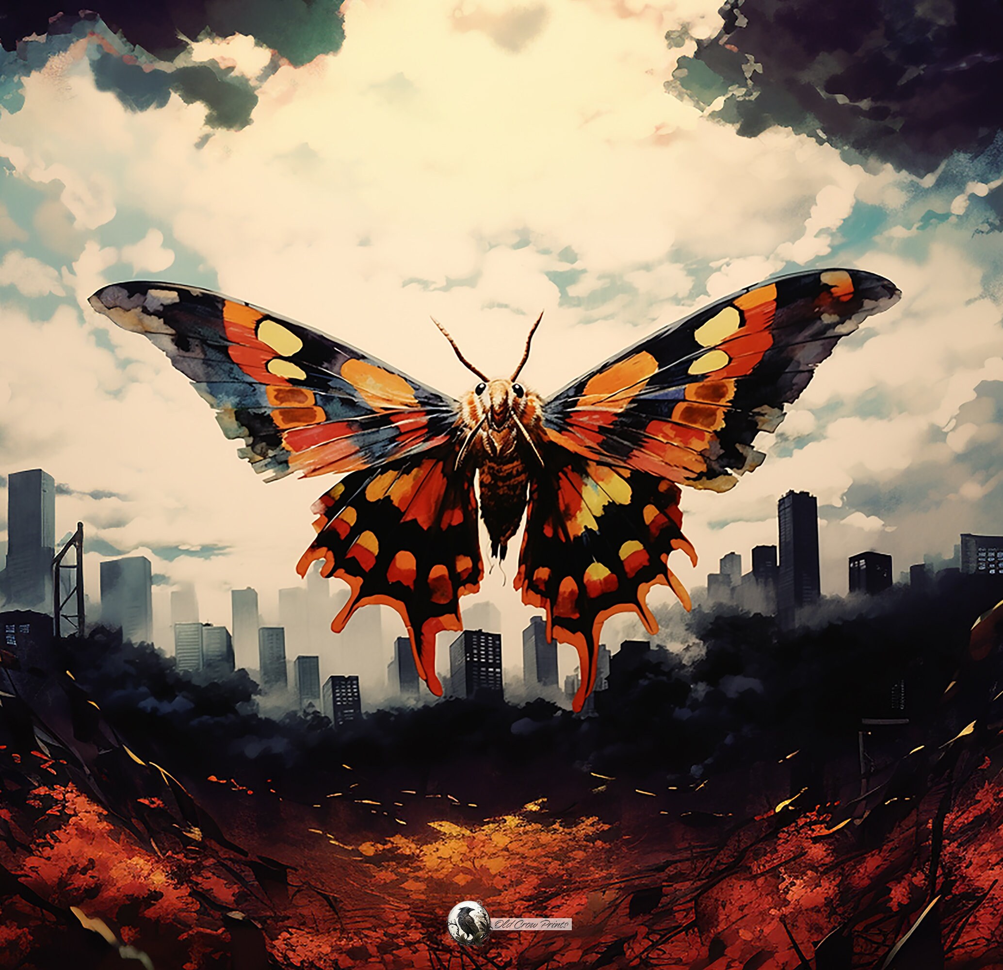 Mothra Watercolor Painting Godzilla Gifts for Him Monster - Etsy