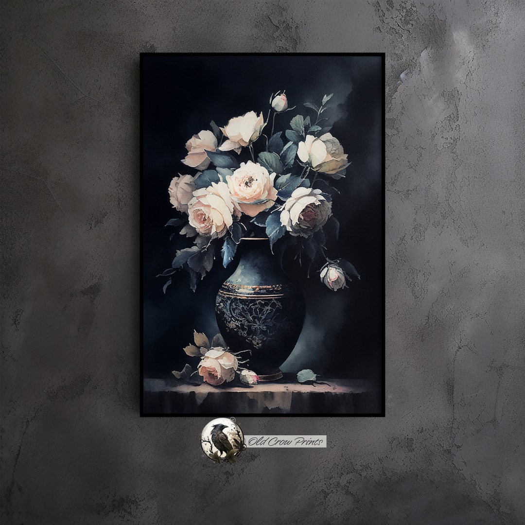 Vintage Antique Gothic Vase of Roses, Gloomy Victorian Paintings, Moody ...