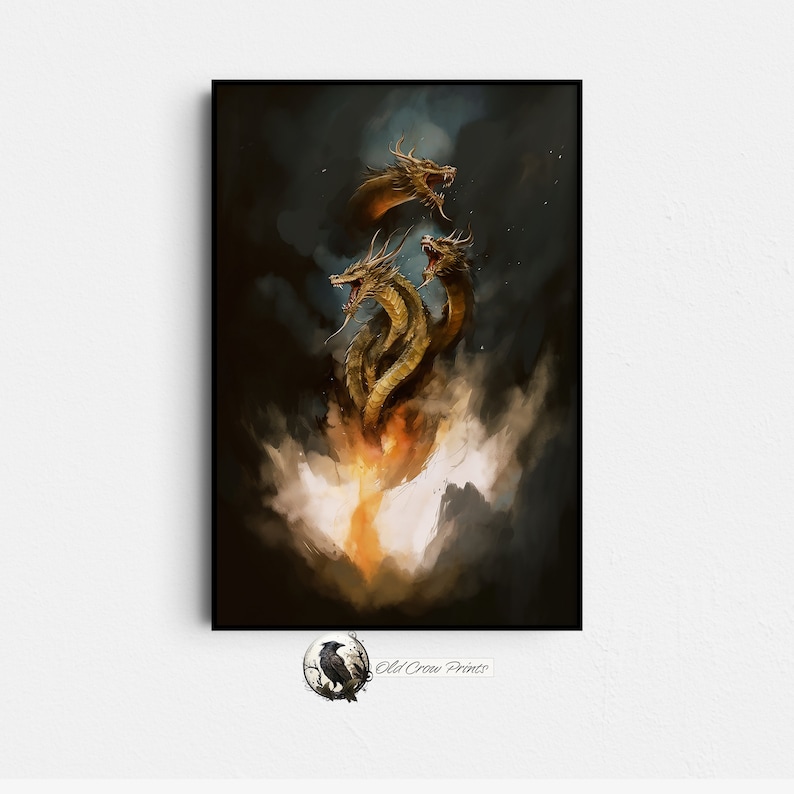 Godzilla King Ghidorah Monster Watercolor, Gifts for Him, Monster Movie ...