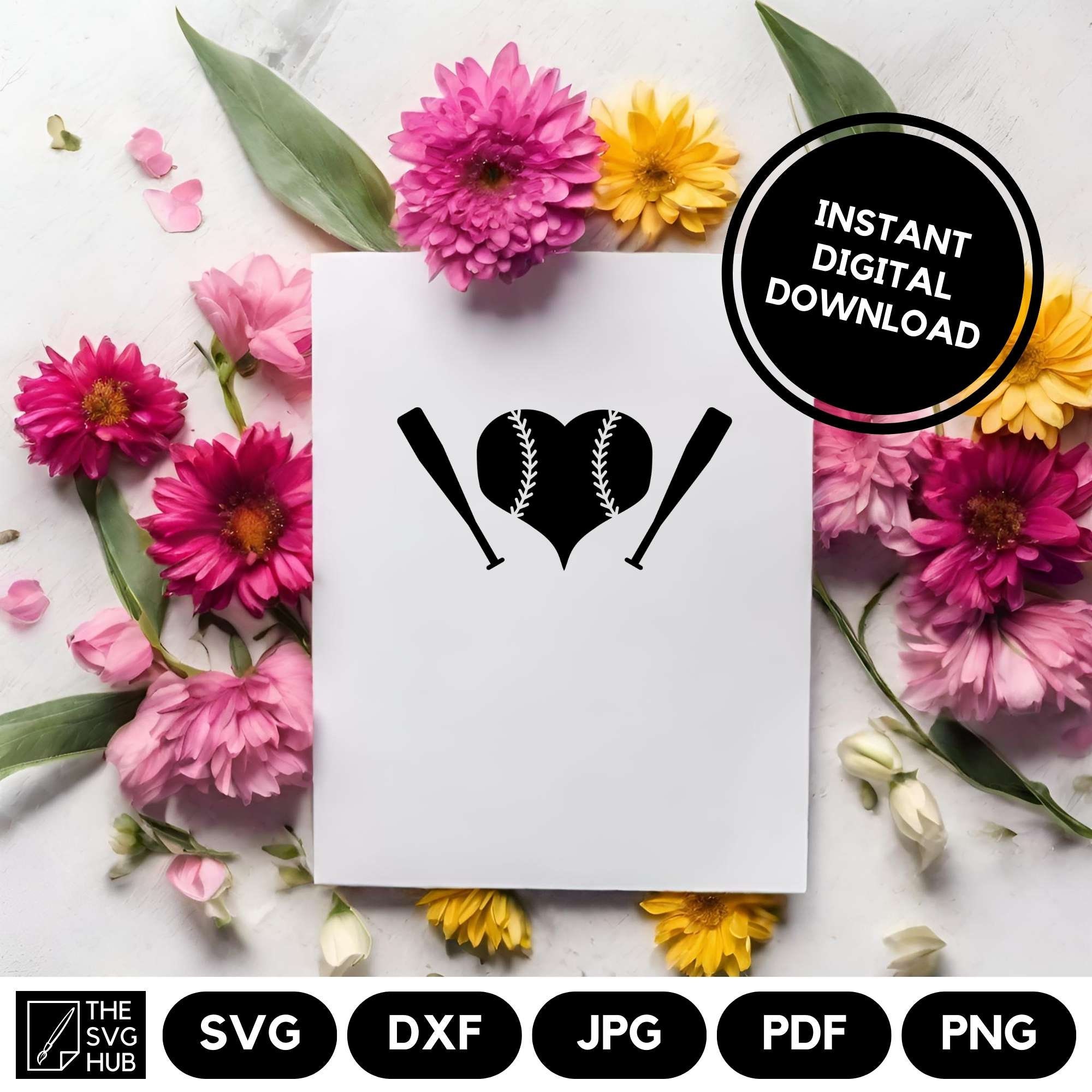 Baseball Heart and Bat SVG Instant Digital Download - Softball Lover ...
