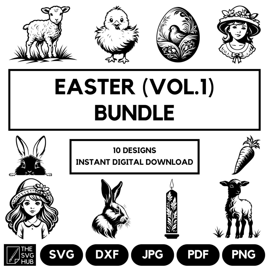 10 Different Easter Themed SVG Bundle - Detailed Cut File Collection ...