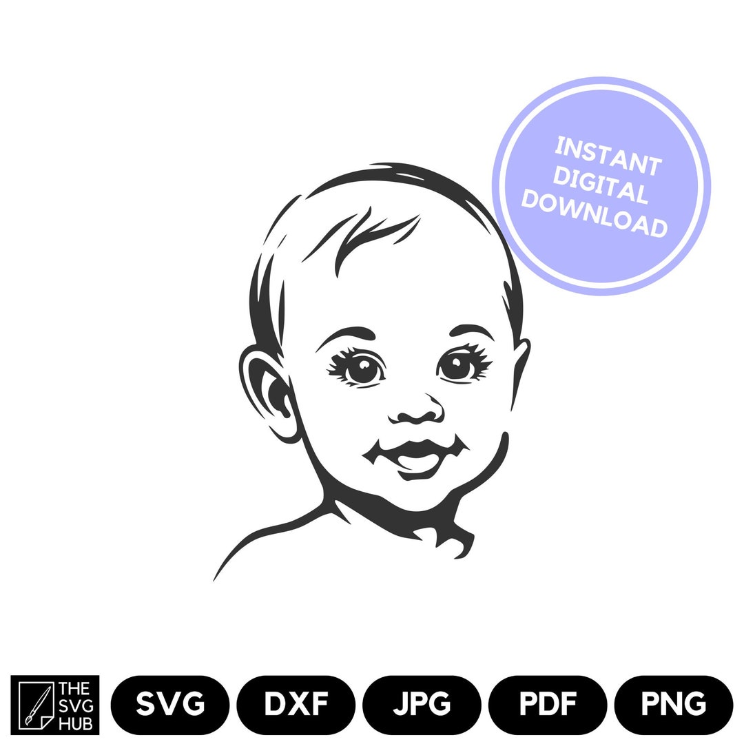 Cute Baby Face SVG, Instant Digital Download, Printable Baby Image for ...