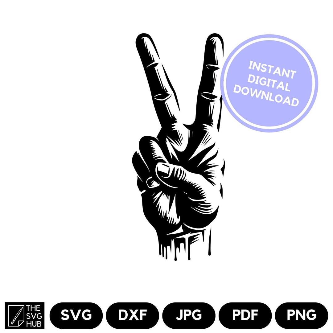 Peace Hand Sign SVG Instant Digital Download - Hand Gesture Silhouette ...