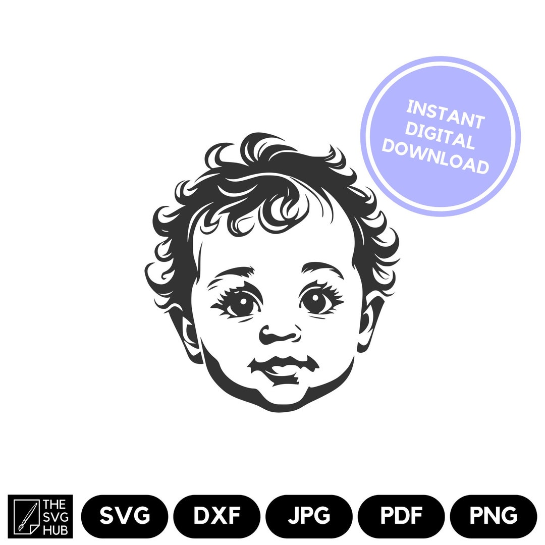Cute Baby Face SVG, Instant Digital Download, Printable Baby Image for ...