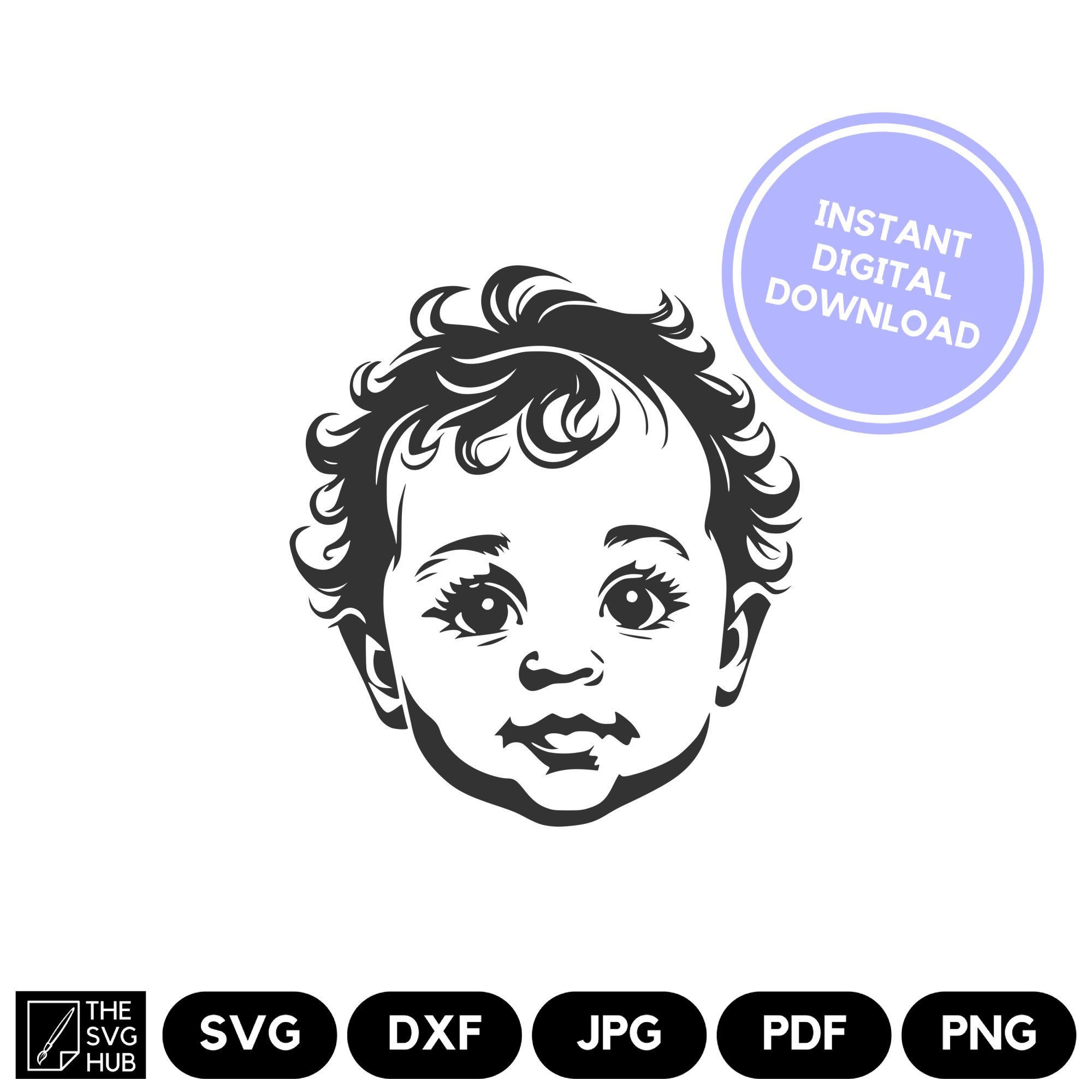 Cute Baby Face SVG, Instant Digital Download, Printable Baby Image for ...