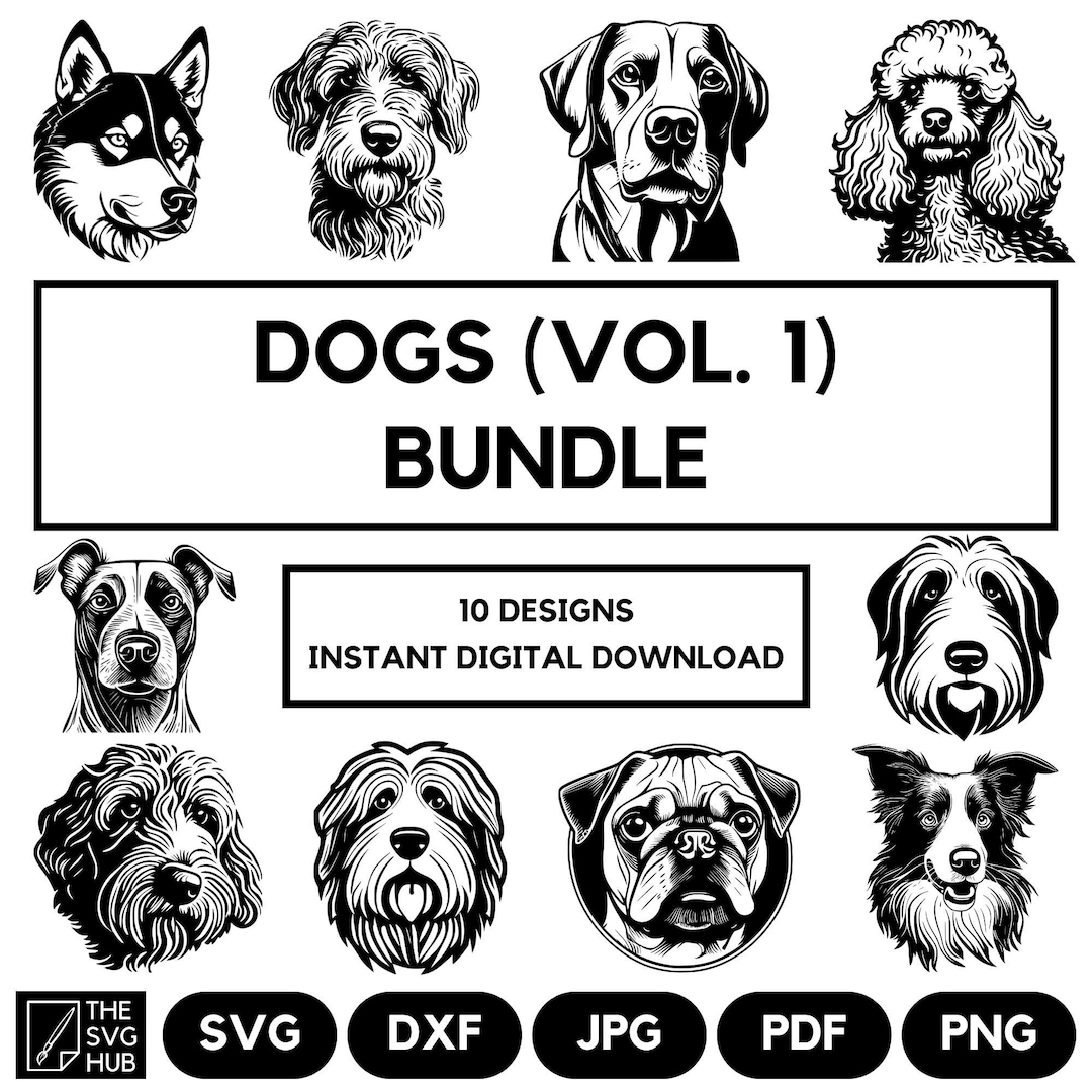 10 Different Dogs SVG Bundle - Detailed Cut File Collection - Instant ...