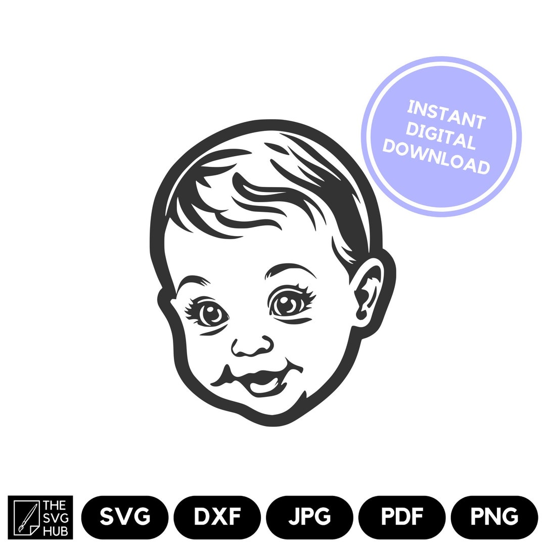 Cute Baby Face SVG, Instant Digital Download, Printable Baby Image for ...