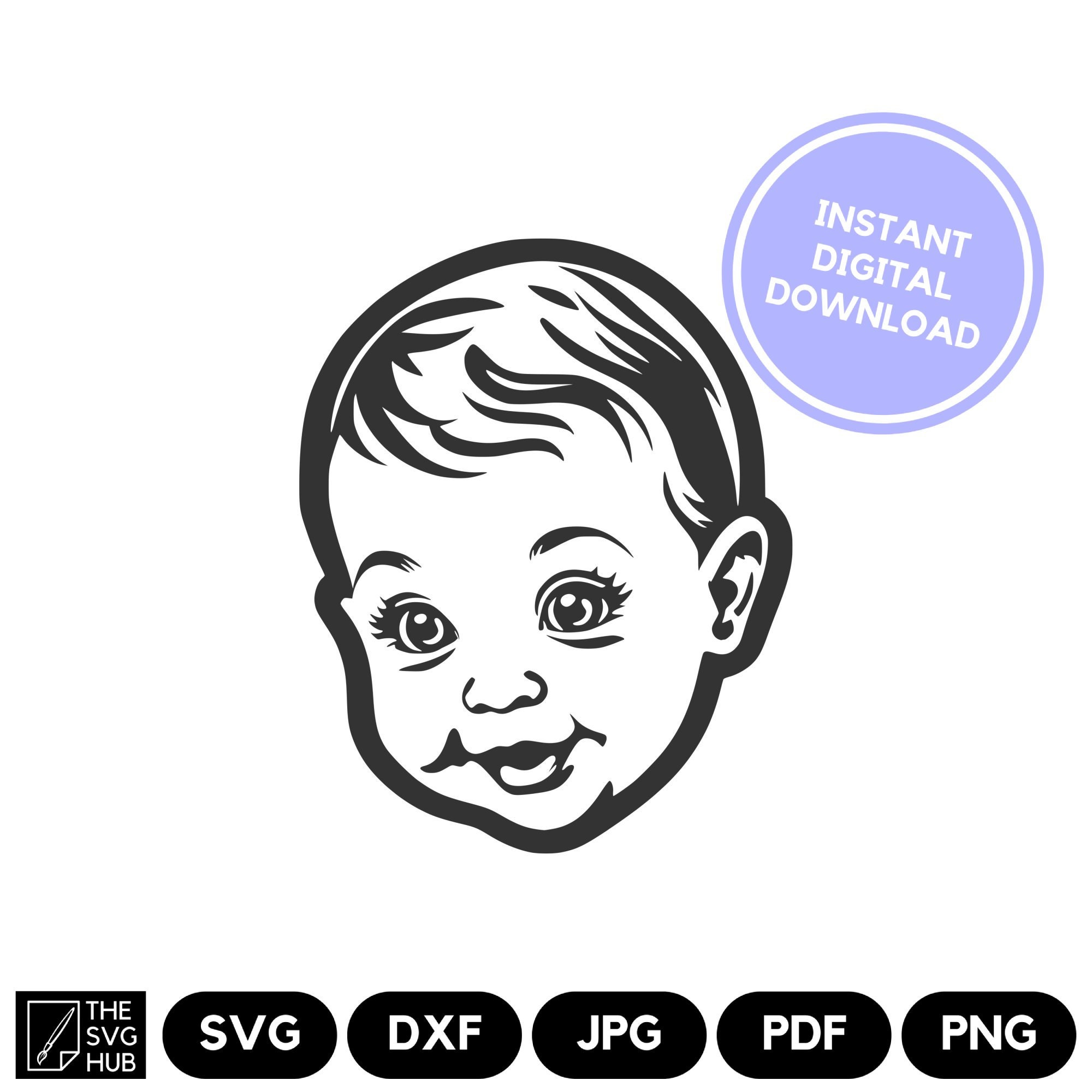 Cute Baby Face SVG, Instant Digital Download, Printable Baby Image for ...