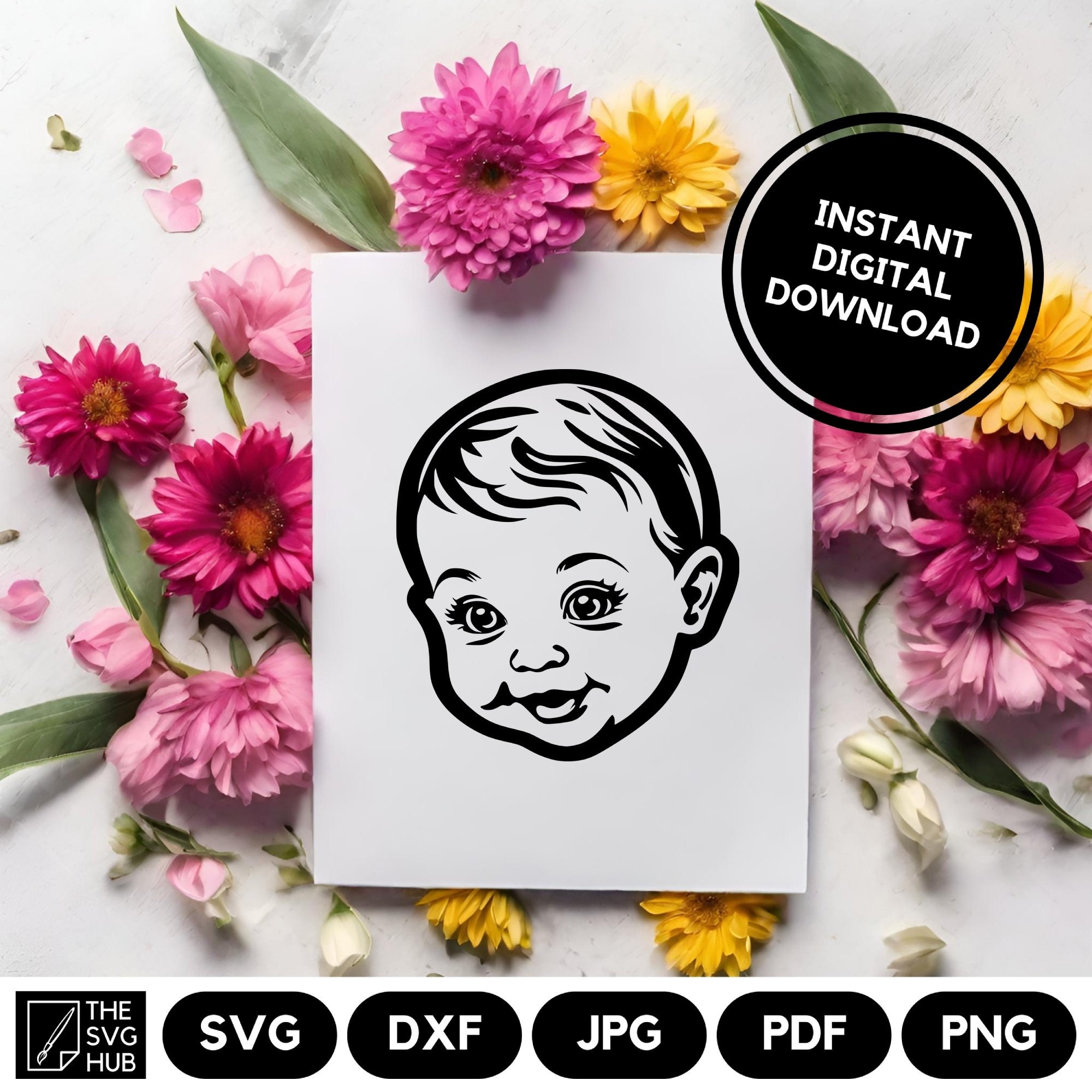 Cute Baby Face SVG, Instant Digital Download, Printable Baby Image for ...
