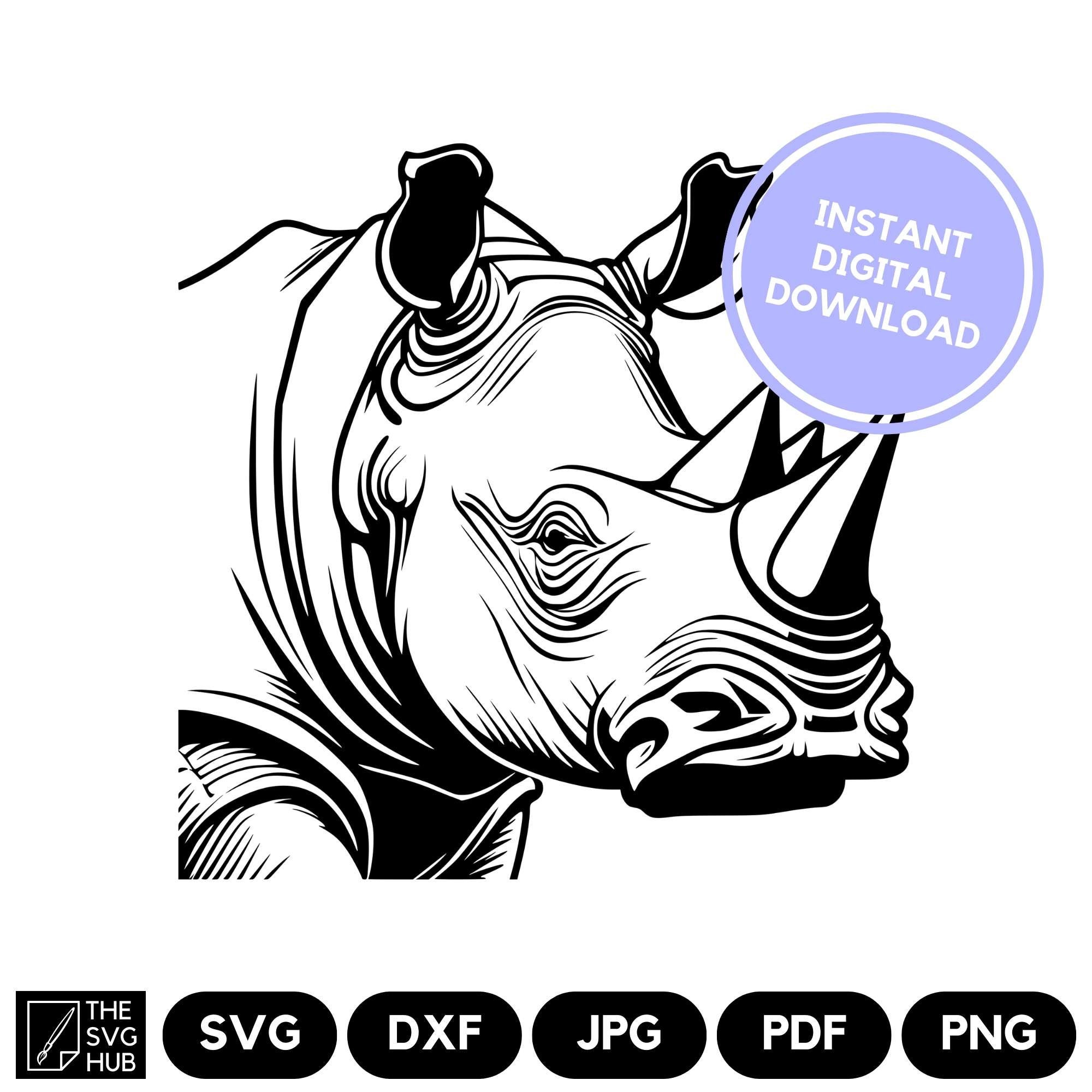 Rhino SVG Instant Digital Download Safari Animal Clipart Detailed Cut ...