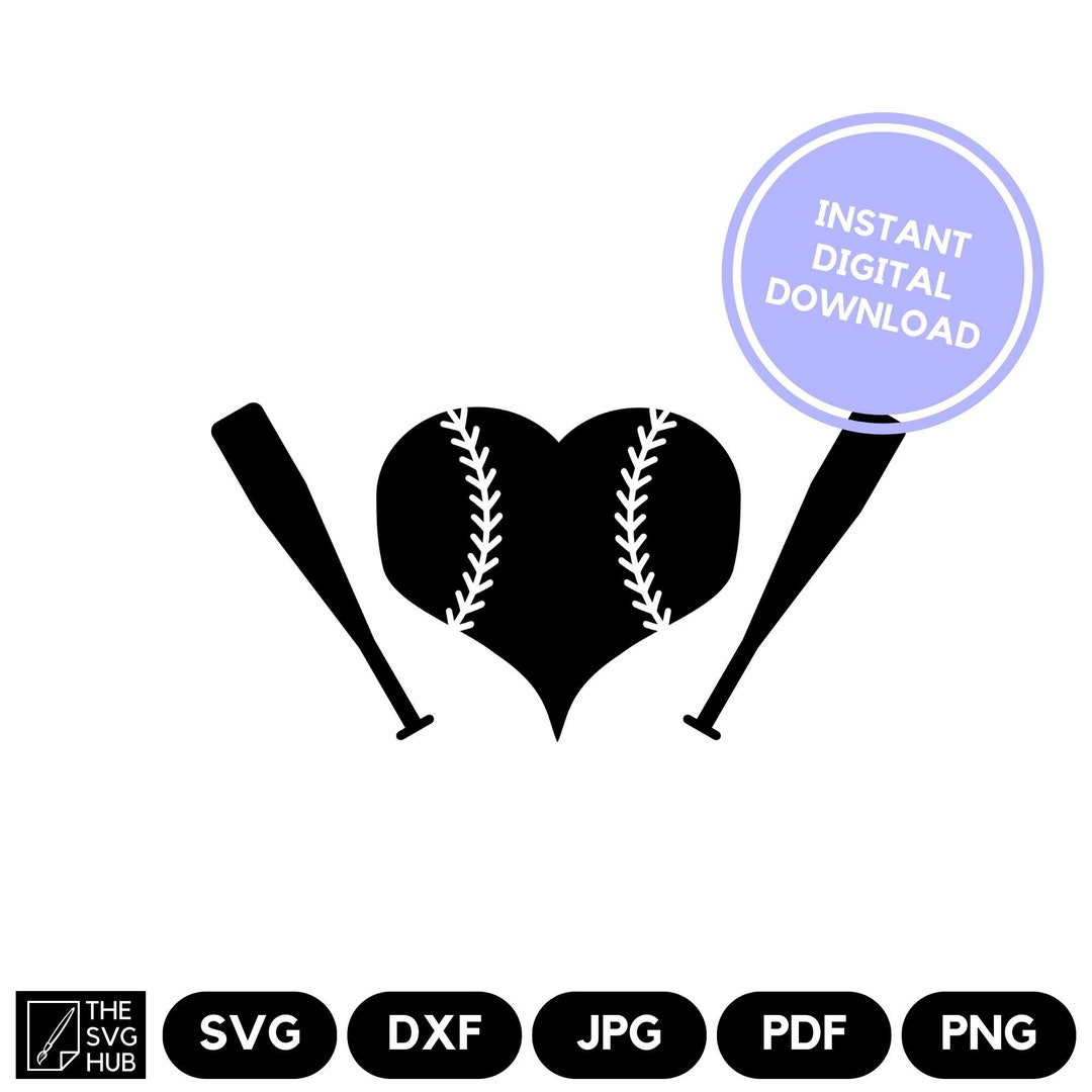 Baseball Heart and Bat SVG Instant Digital Download - Softball Lover ...