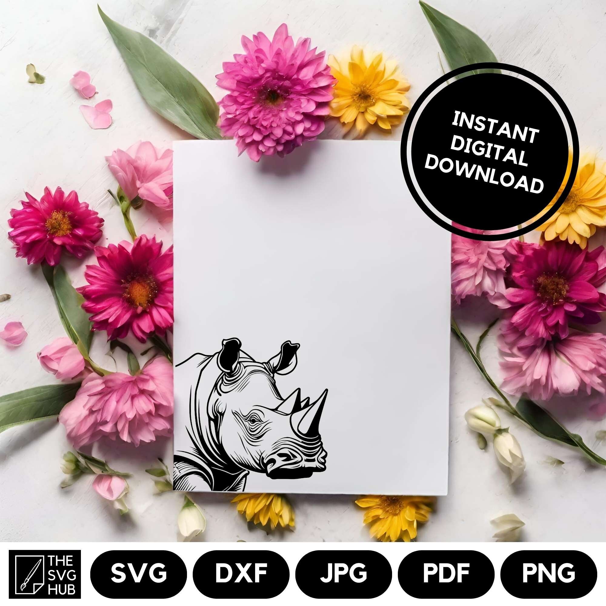 Rhino SVG Instant Digital Download Safari Animal Clipart Detailed Cut ...