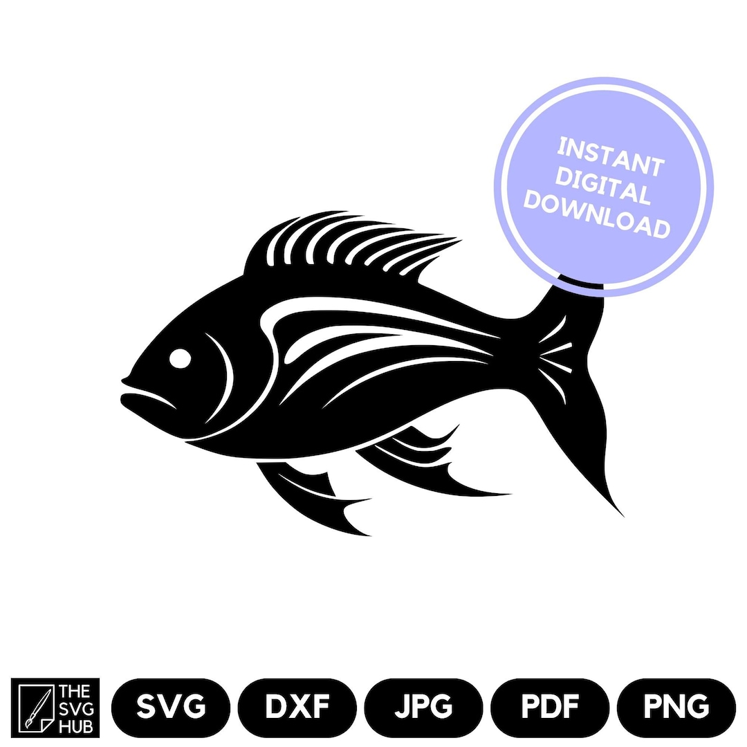 Fish SVG Instant Digital Download - Sea Creature Silhouette Clipart ...