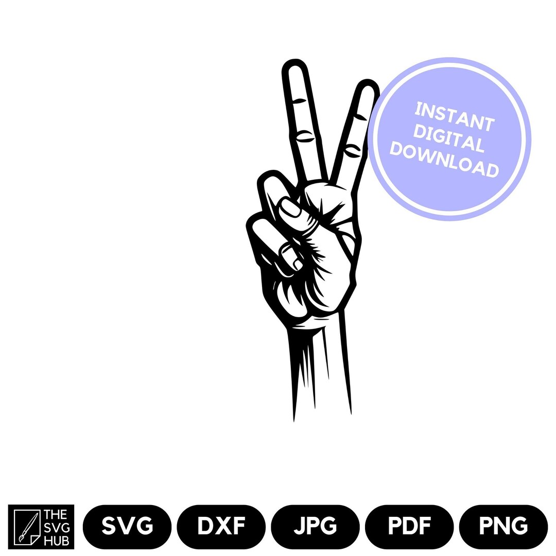 Peace Hand Sign SVG Instant Digital Download - Hand Gesture Silhouette ...