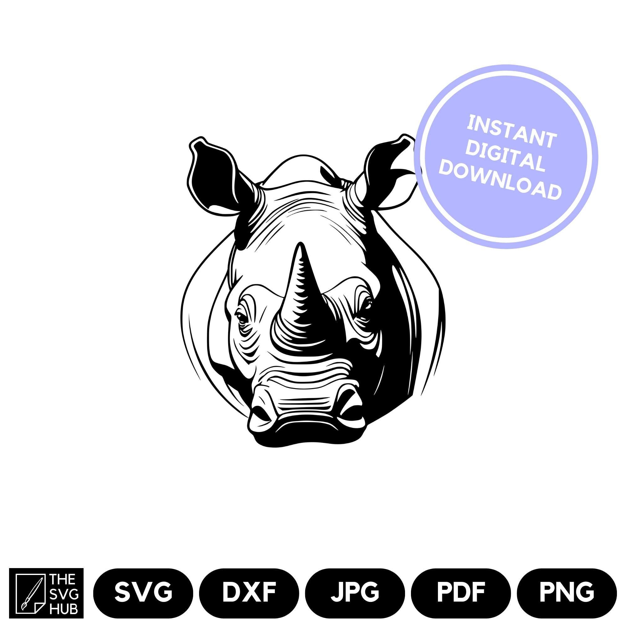 Rhino SVG Instant Digital Download Safari Animal Clipart Detailed Cut ...